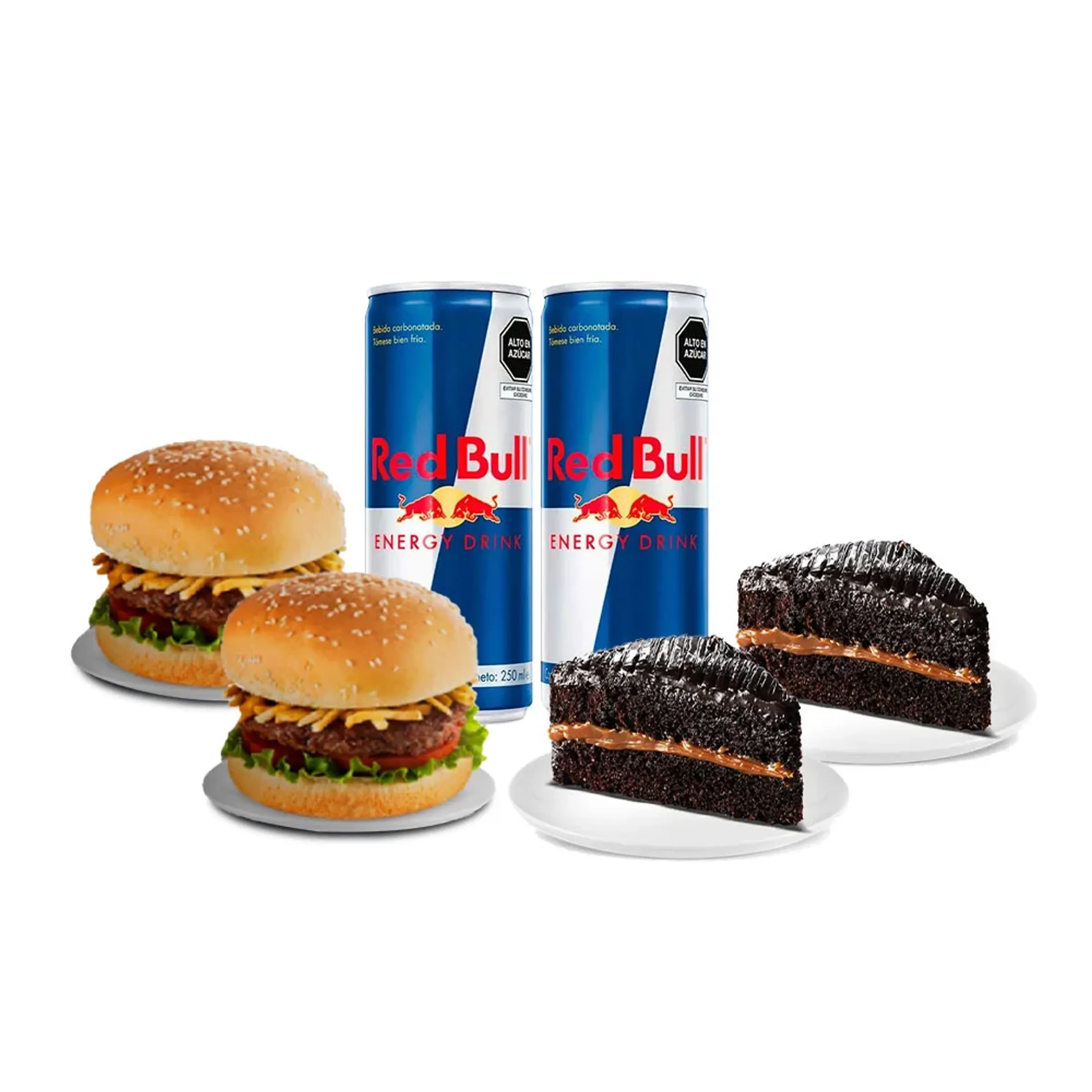 Pack (2 Hamburguesa De Res + 2 Energizante Red Bull 250 Ml + 2 Torta De ...