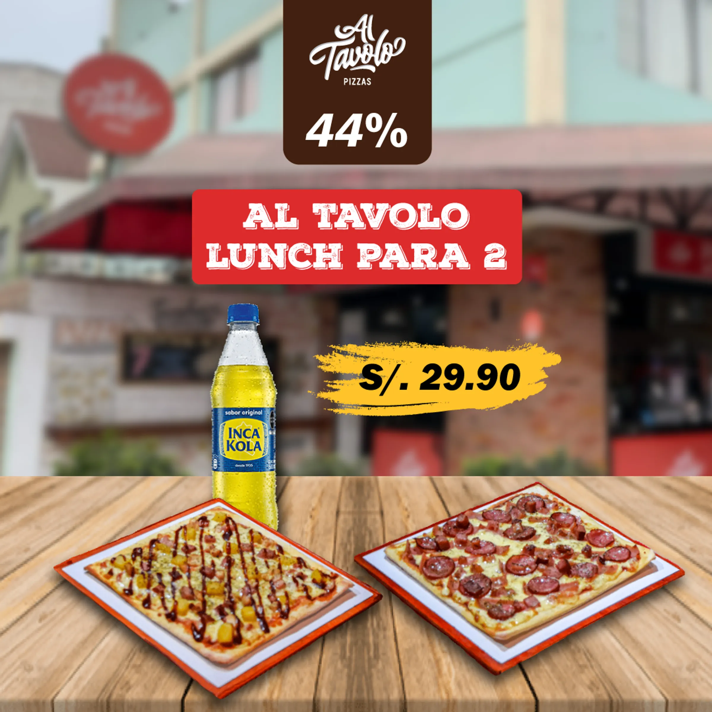 Al Tavolo Lunch para 2 - Al Tavolo Pizzas Artesanales Cuadradas