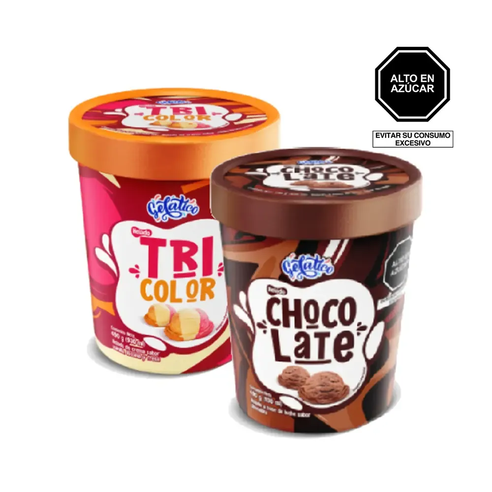 Pack (1 Helado Gelatico Tricolor x 930 Ml + 1 Helado Gelatico Chocolate ...