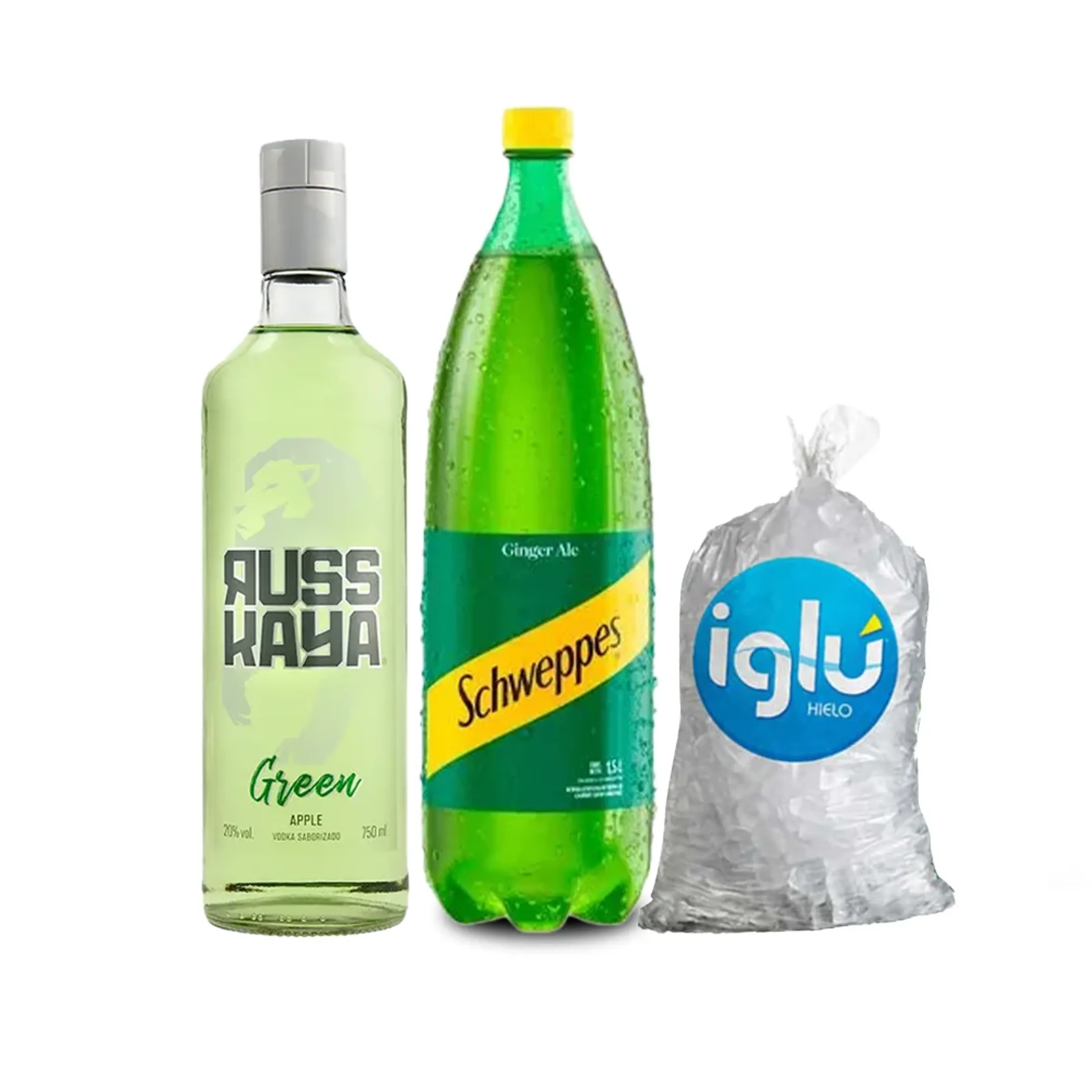 Pack (1 Vodka Russkaya Green Apple 750ml + 1 Schweppes Ginger Ale 1.5Lt ...