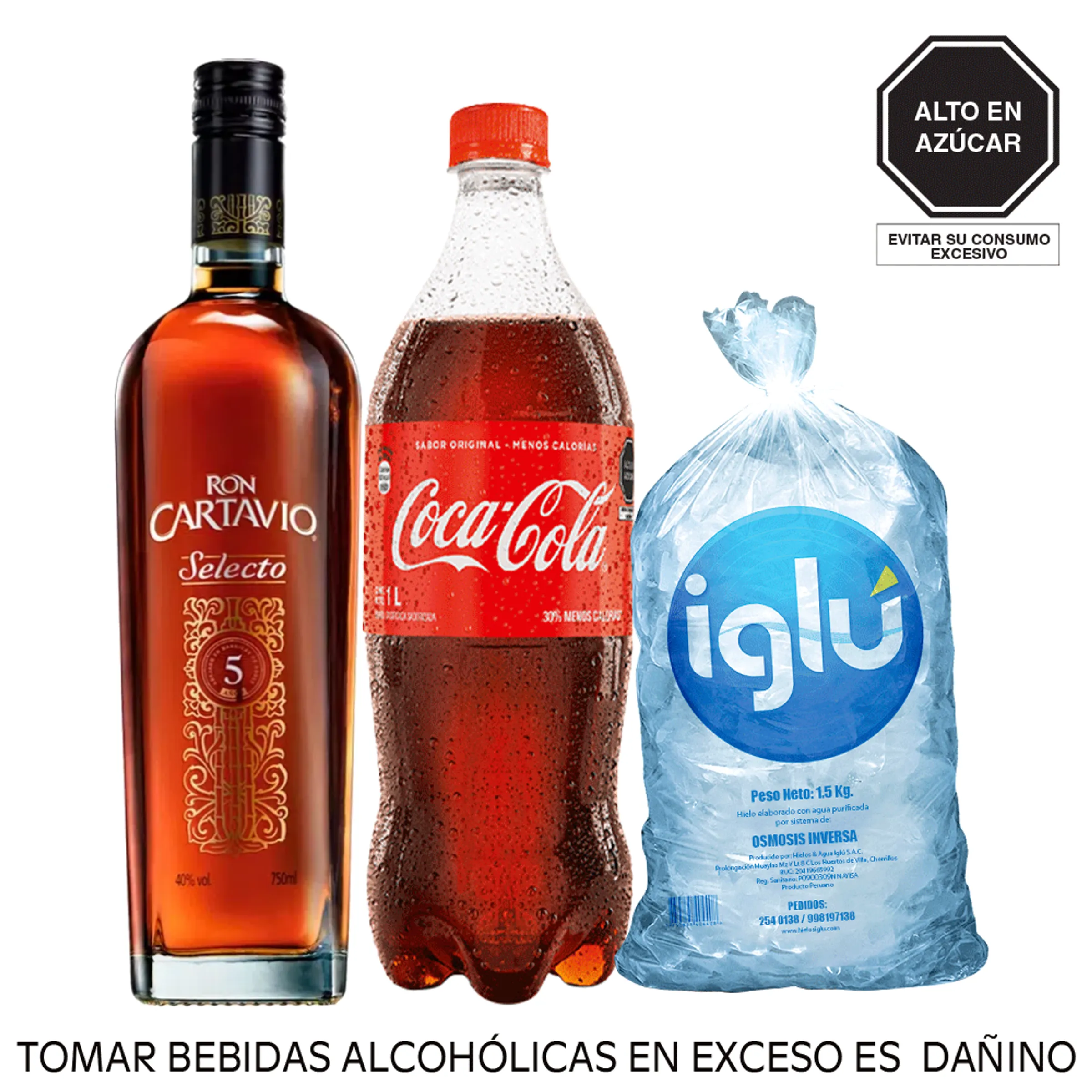 Pack (1 Ron Cartavio Selecto x 750 Ml + 1 Coca Cola x 1 Lt + Hielo 1.5 ...