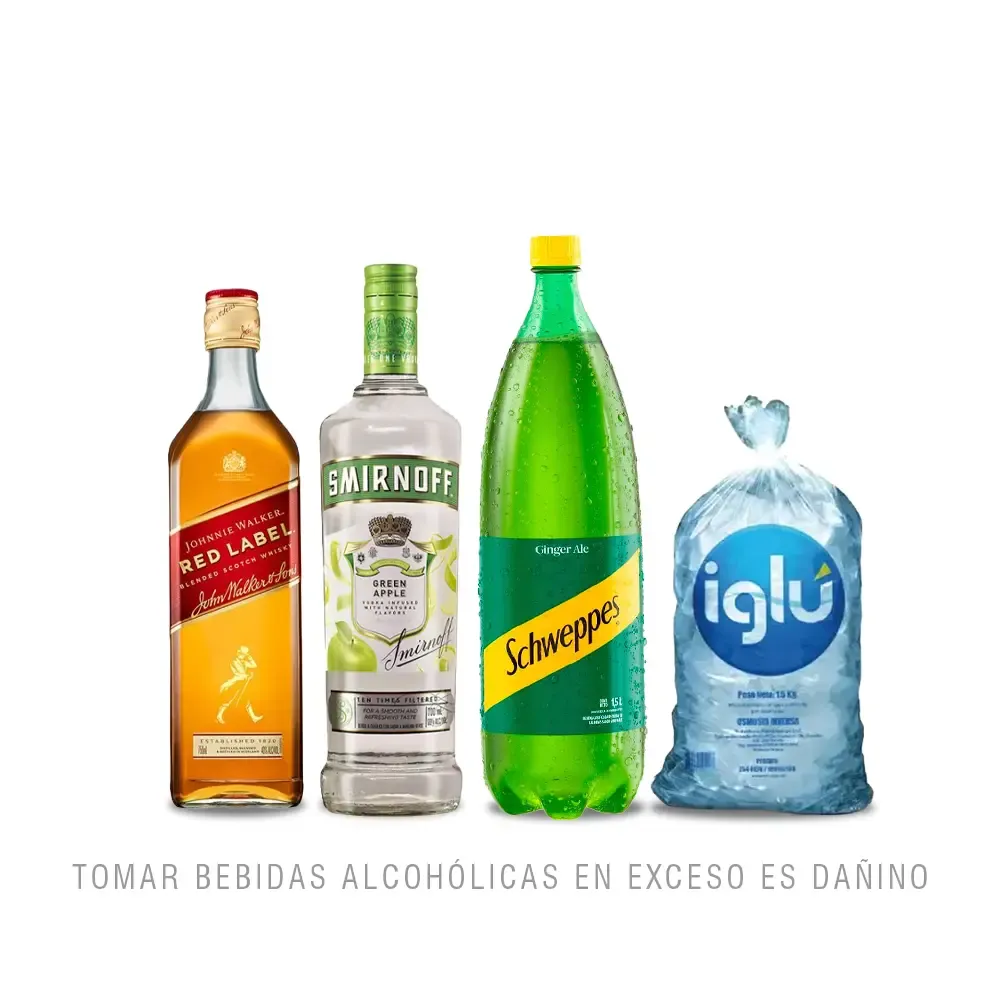 Pack (1 Whisky Johnnie Walker Red Label 750 ml + 1 Vodka Smirnoff green ...