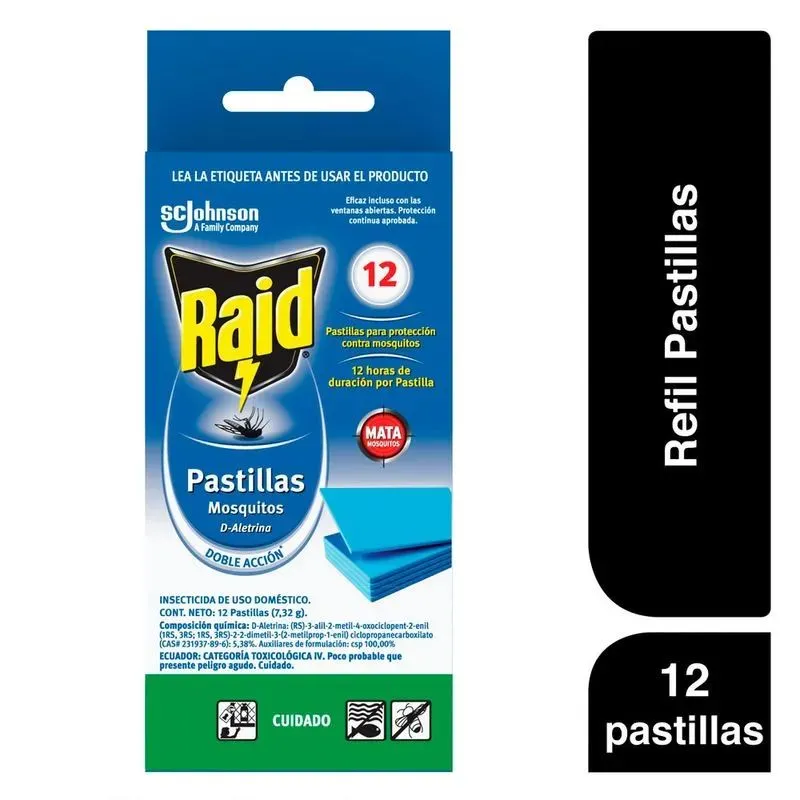 INSECTICIDA RAID PASTILLAS MOSQUITOS REPUESTO 7.32G 12UNI ...