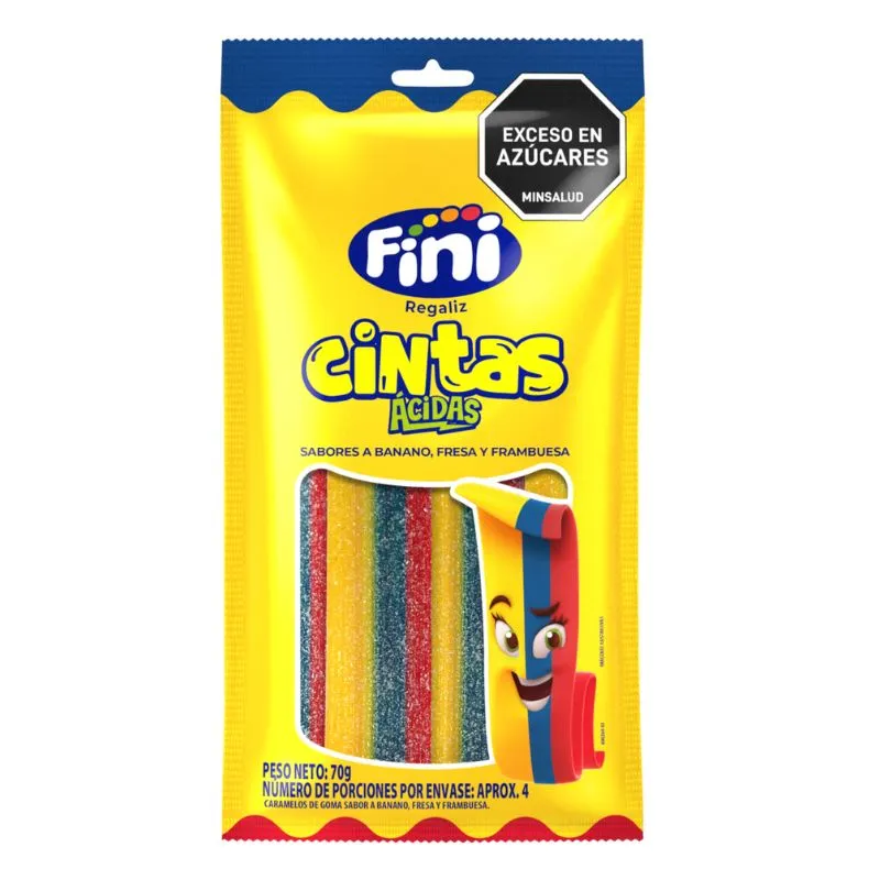 Gomas fini cintas acidas banano fresa y frambuesa x 70 grs ...
