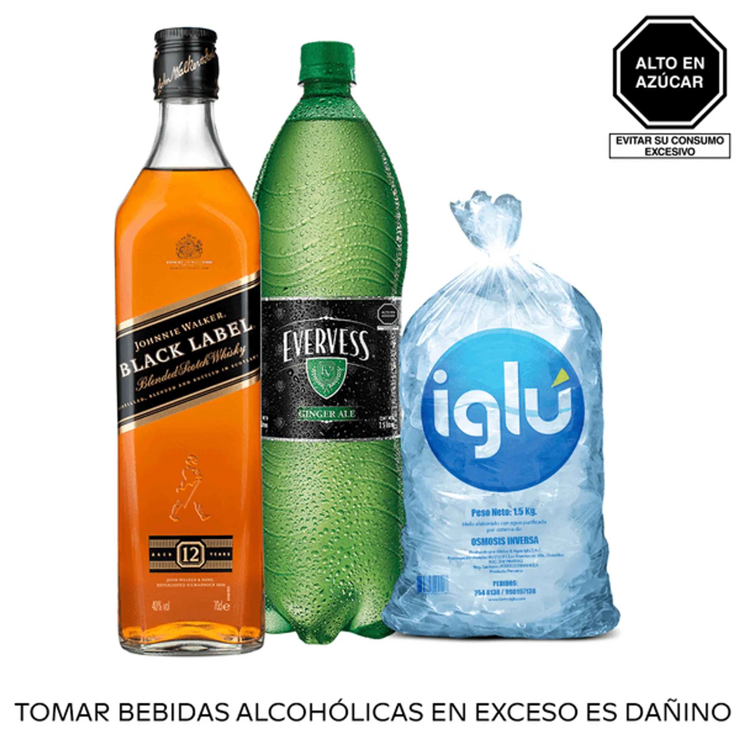 Pack (1 Whisky Johnnie Walker Black Label x 750 Ml + 1 Evervess x 1.5 ...