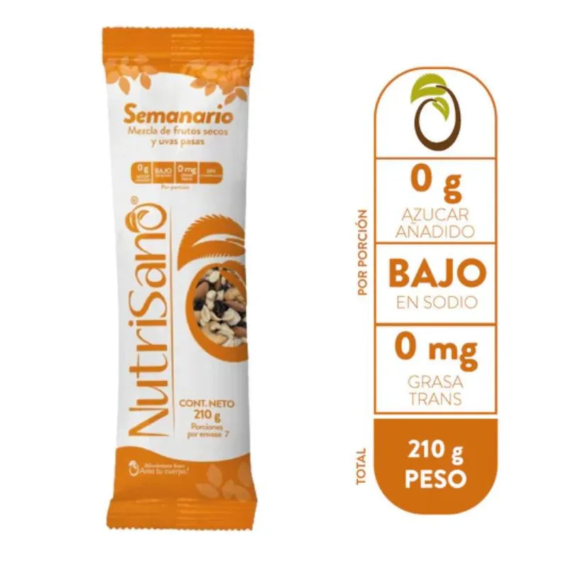 Mezcla frutos secos nutrisano semanario uvas pasas x 210 grs ...