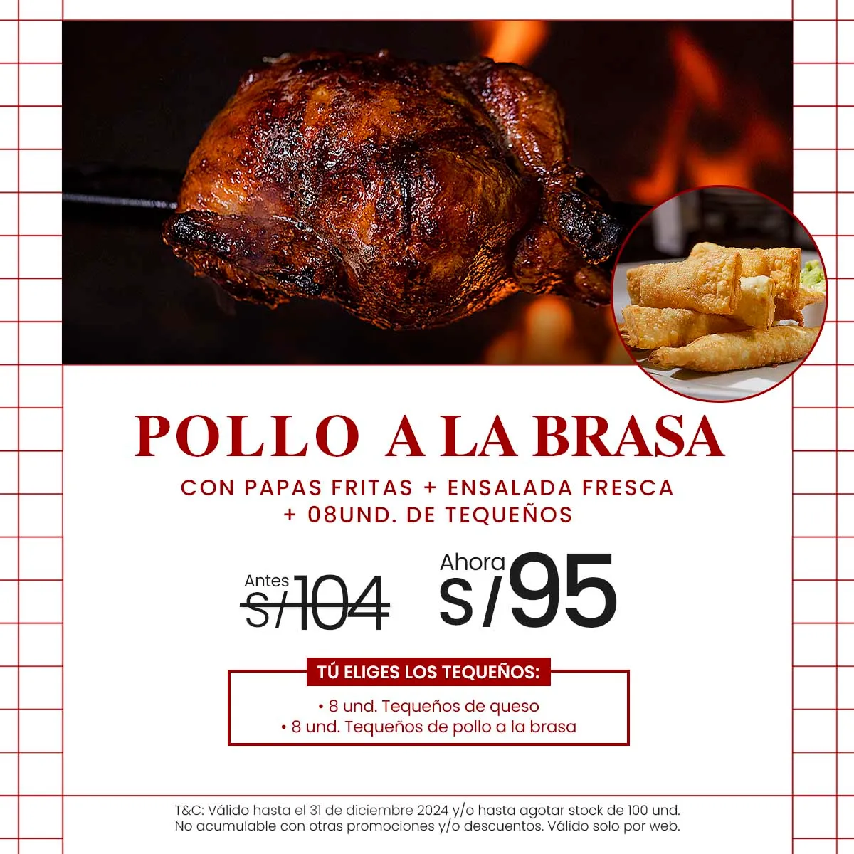 POLLO A LA BRASA CON PAPAS FRITAS + ENSALADA FRESCA + 08 UNIDADES DE ...