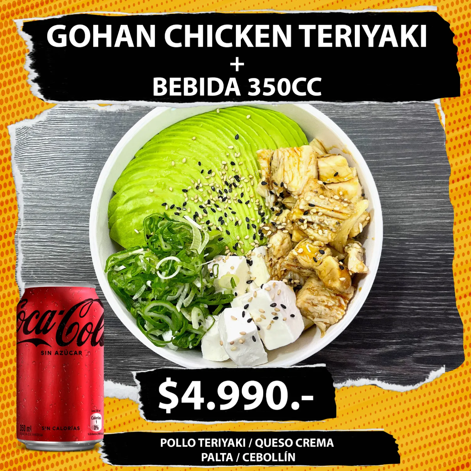 Gohan Chicken Teriyaki + Bebida 350cc - TAMASHI SUSHI DELIVERY ONLINE