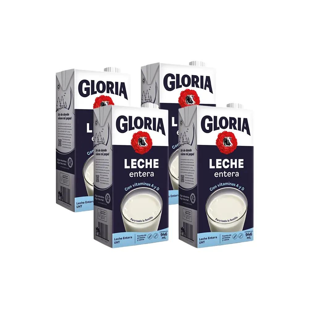 Pack 4 Leche Uht Gloria Entera 946 ML - Tambo | Cada vez más cerca