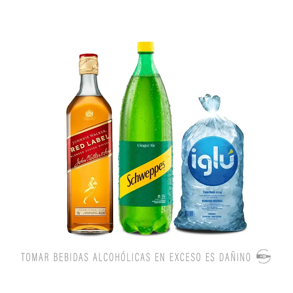 Pack (1 Whisky Johnnie Walker Red Label 750 ml + 1 Bebida Carbonatada ...