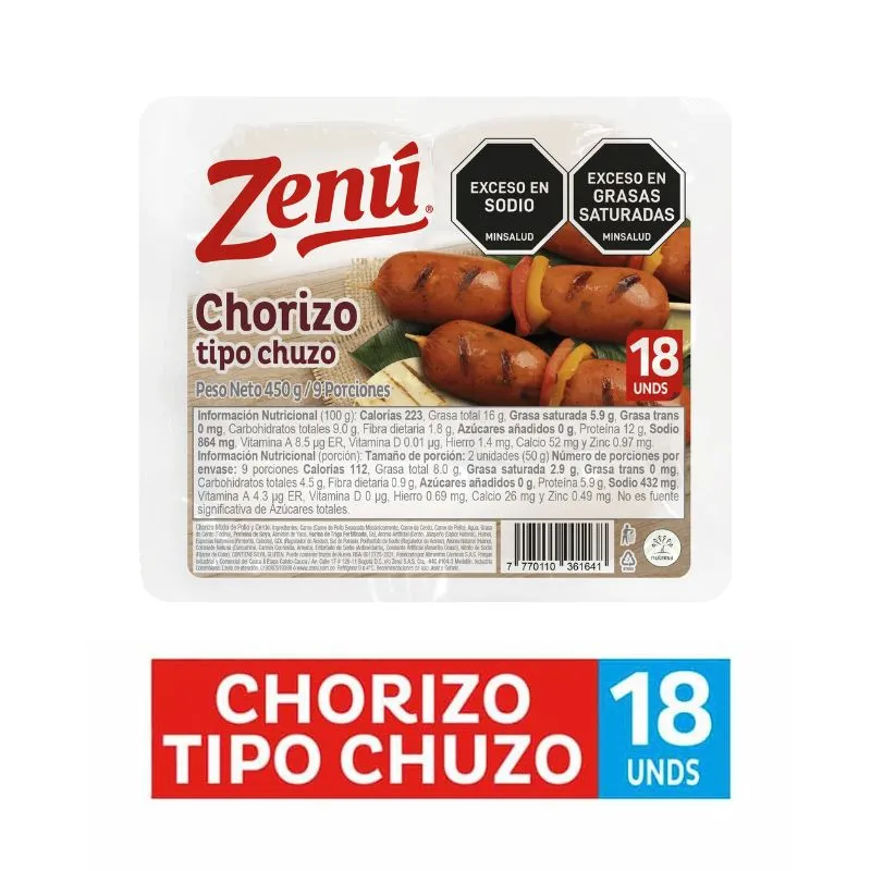 CHORIZO ZENU TIPO CHUZO X 450 GRS 18 UNIDADES - Supermercados La 80 ...