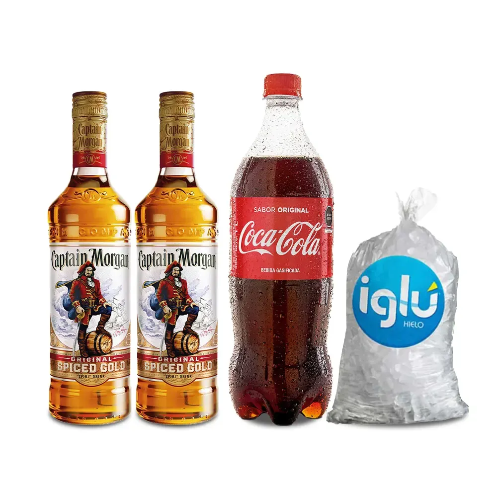 Pack (2 Ron Captain Morgan 700ml + 1 Coca Cola 1Lt + 1 Hielo 1.5Kg ...