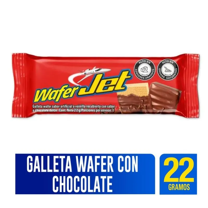Galleta wafer jet vainilla x 22 grs recubierta con chocolate ...