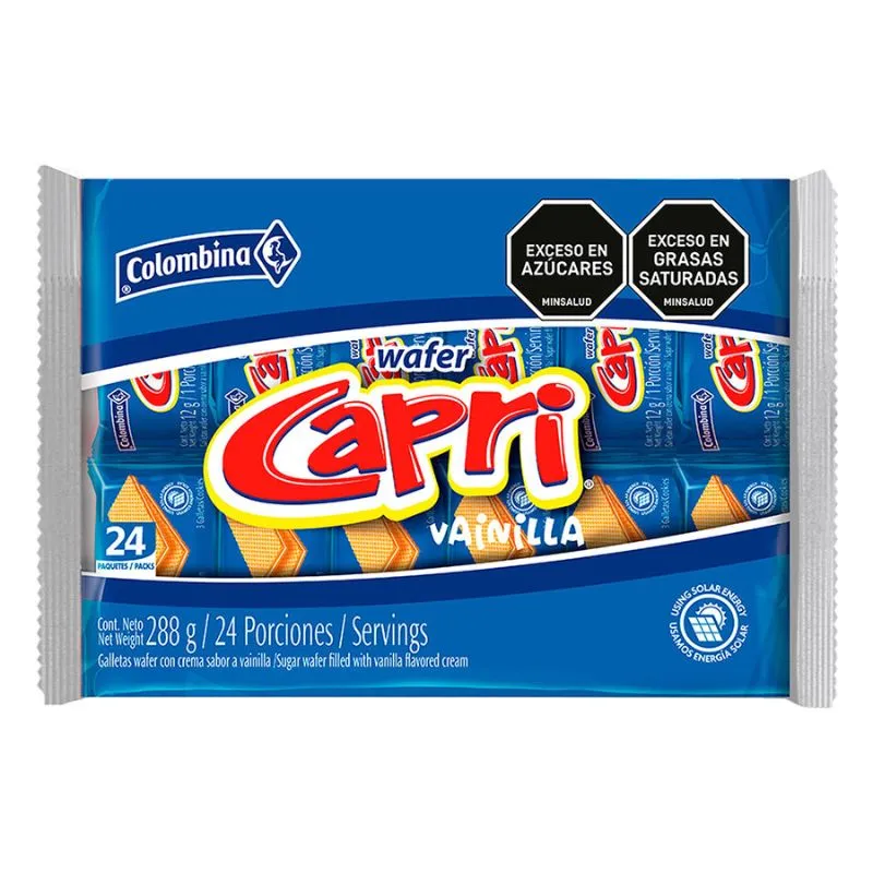 Galletas wafer capri colombina vainilla x 288 grs 24 unds ...