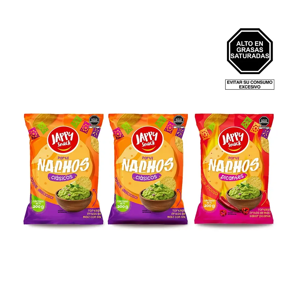 Pack (2 Nachos Jappy Snack Picantes x 200 Gr + 1 Nachos Jappy Snack ...