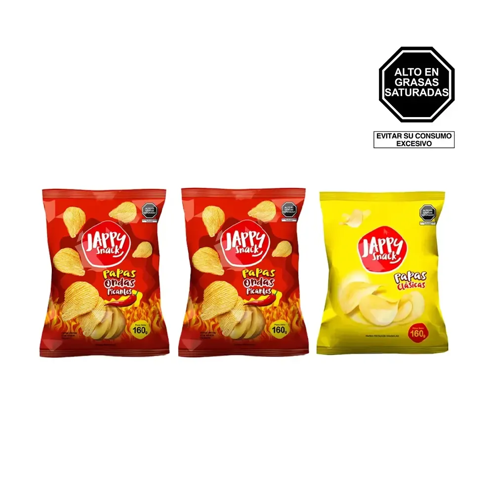 Pack (1 Papas Jappy Snack Clasicas x 160 Gr + 2 Papas Jappy Snack Ondas ...