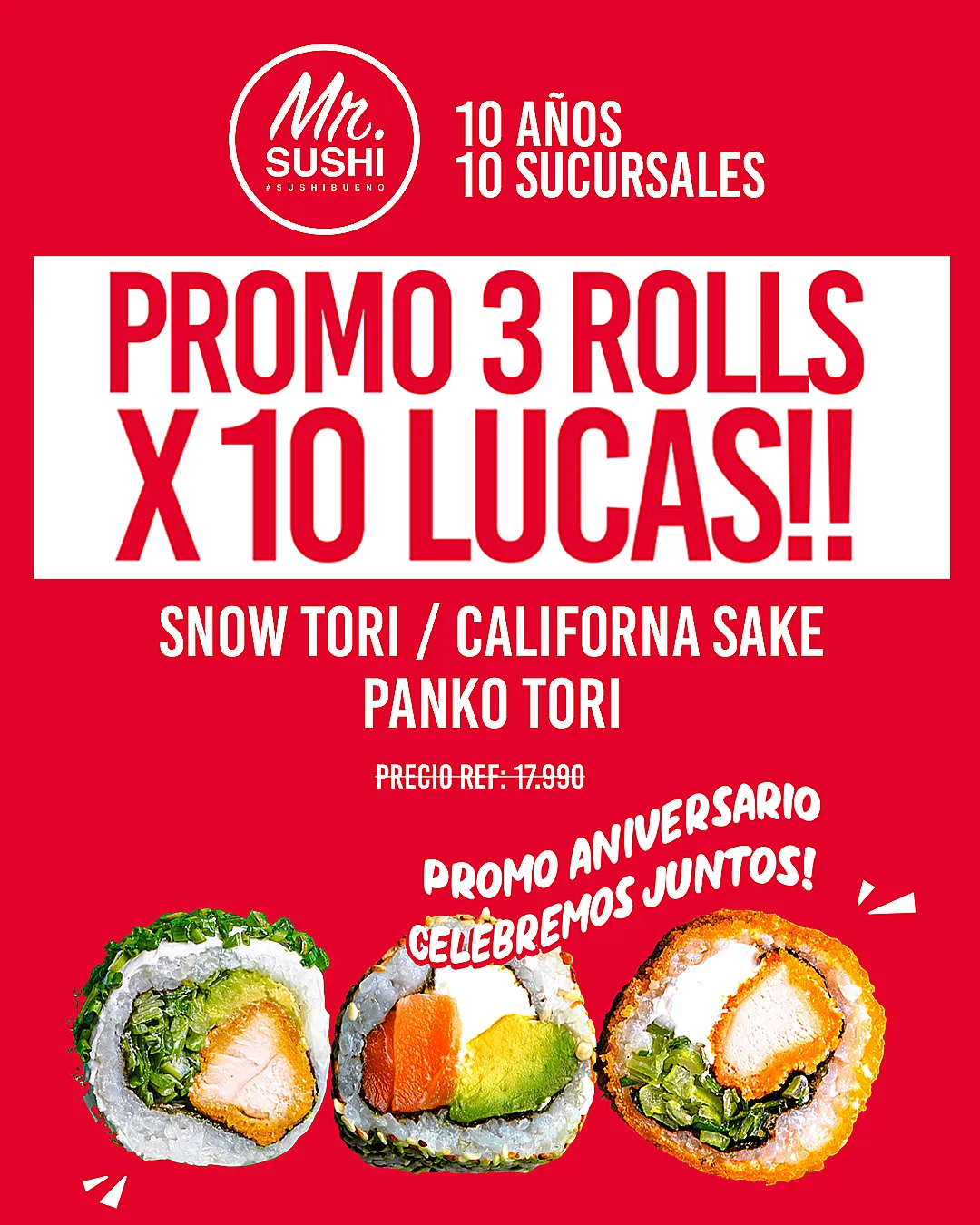 3 ROLLS X 10 LUCAS - Mr. Sushi Sushi Bueno en Temuco