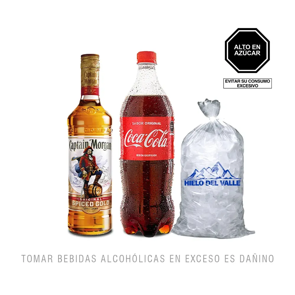 Pack 1 Ron Captain Morgan 700Ml + 1 Coca Cola 1Lt + 1 Hielo Del Valle 1 ...