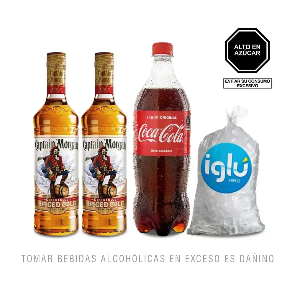 Pack (2 Ron Captain Morgan 700ml + 1 Coca Cola 1Lt + 1 Hielo 1.5Kg ...