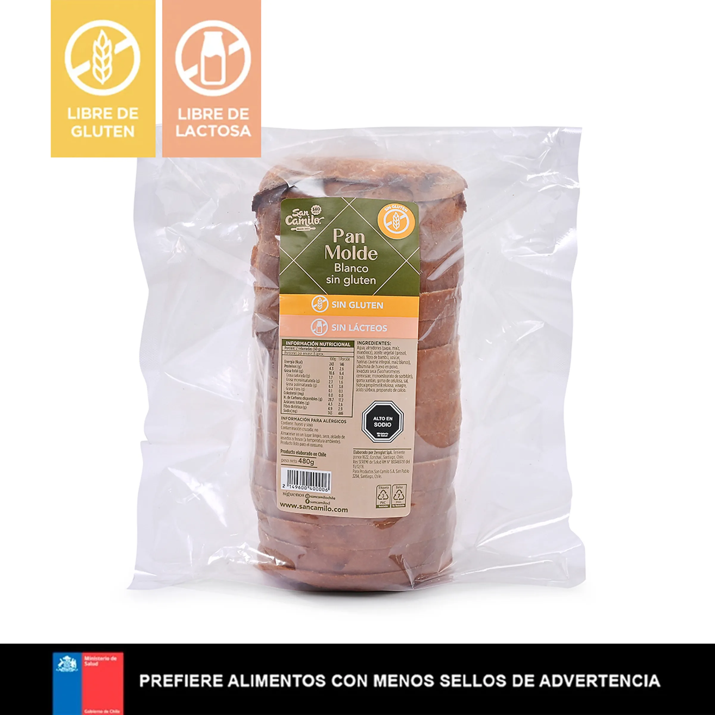 Pan de Molde Blanco Sin Gluten 480 grs. - San Camilo - Tienda Online ...
