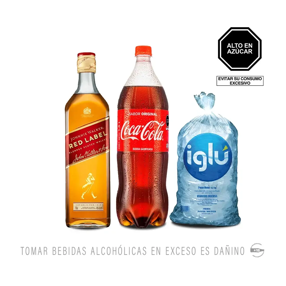 Pack (1 Whisky Johnnie Walker Red Label 750 ml + 1 Gaseosa Coca Cola 1. ...