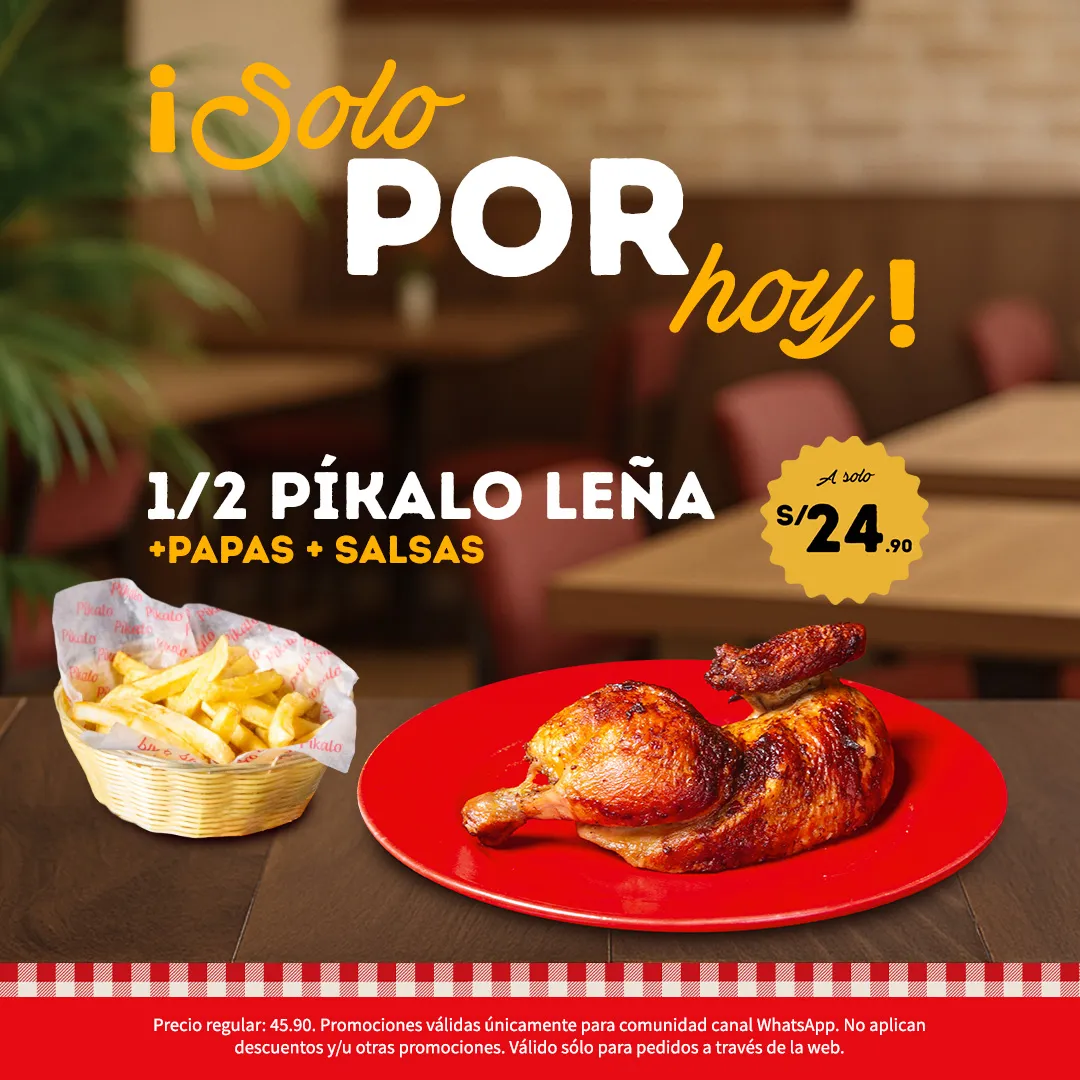 1/2 Píkalo leña a s/24.90 - Píkalo | Pollo a la brasa de leña