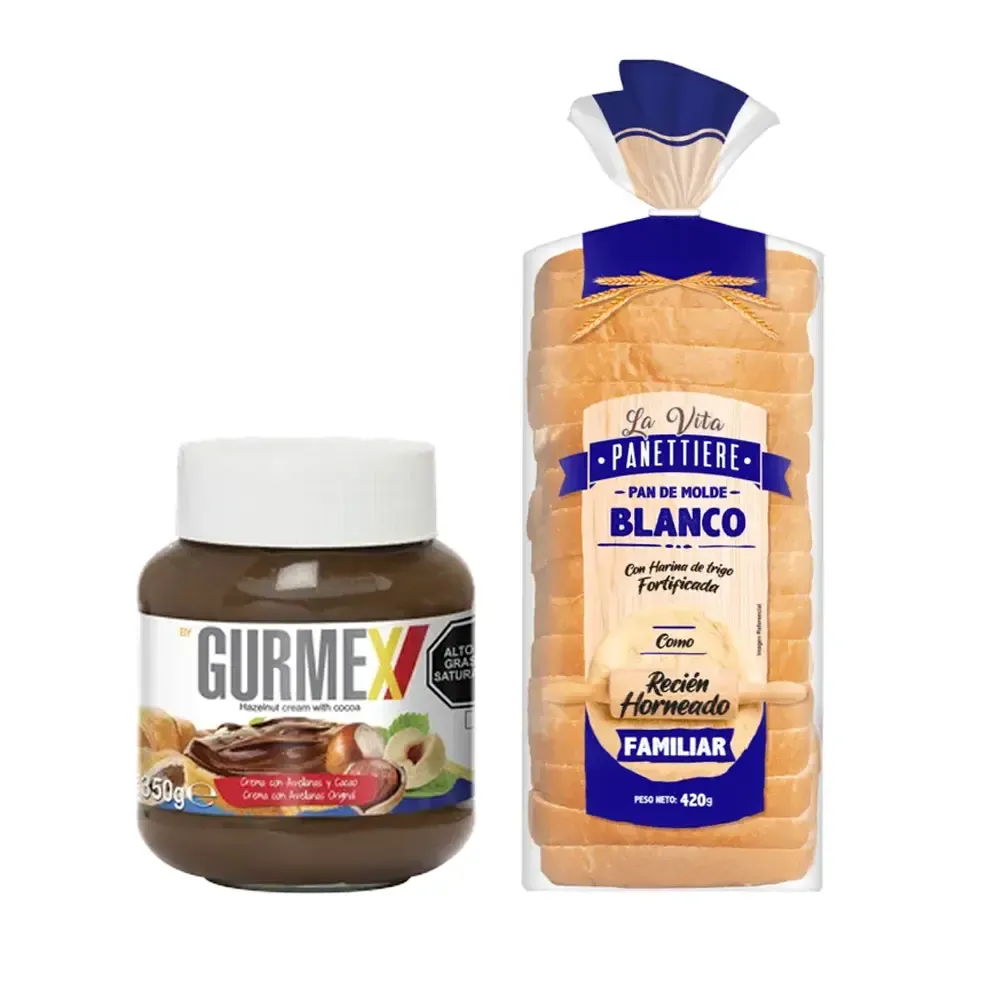Pack (1 Crema Avellanas Gurmex 350 Gr + 1 Pan Blanco La Vita Panettiere ...