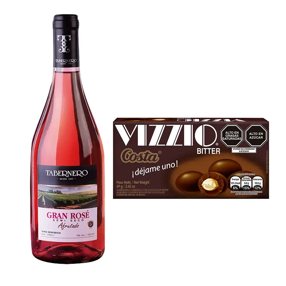Pack (1 Vino Tabernero Semi Seco Rosé 750 m + 1 Chocolate Vizzio Bitter ...