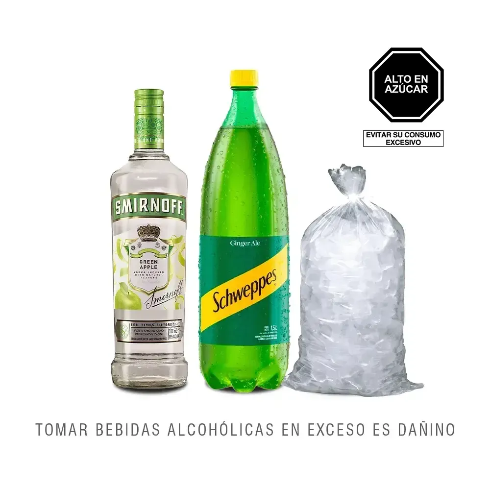 Pack (1 Schweppes Ginger Ale x 1.5 Lt + 1 Vodka Smirnoff Green Apple x ...