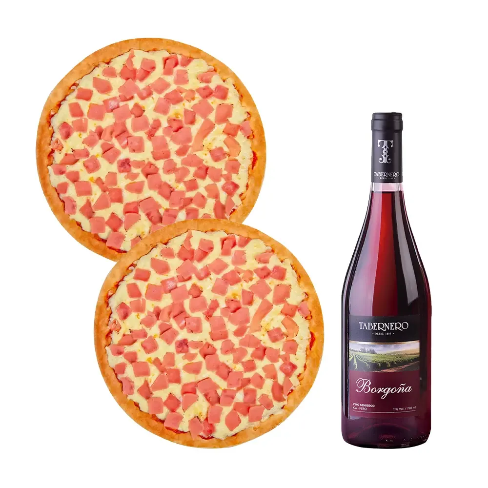 Pack (2 Pizzas Familiar Americana + 1 Vino Tabernero Semi Seco Borgoña ...