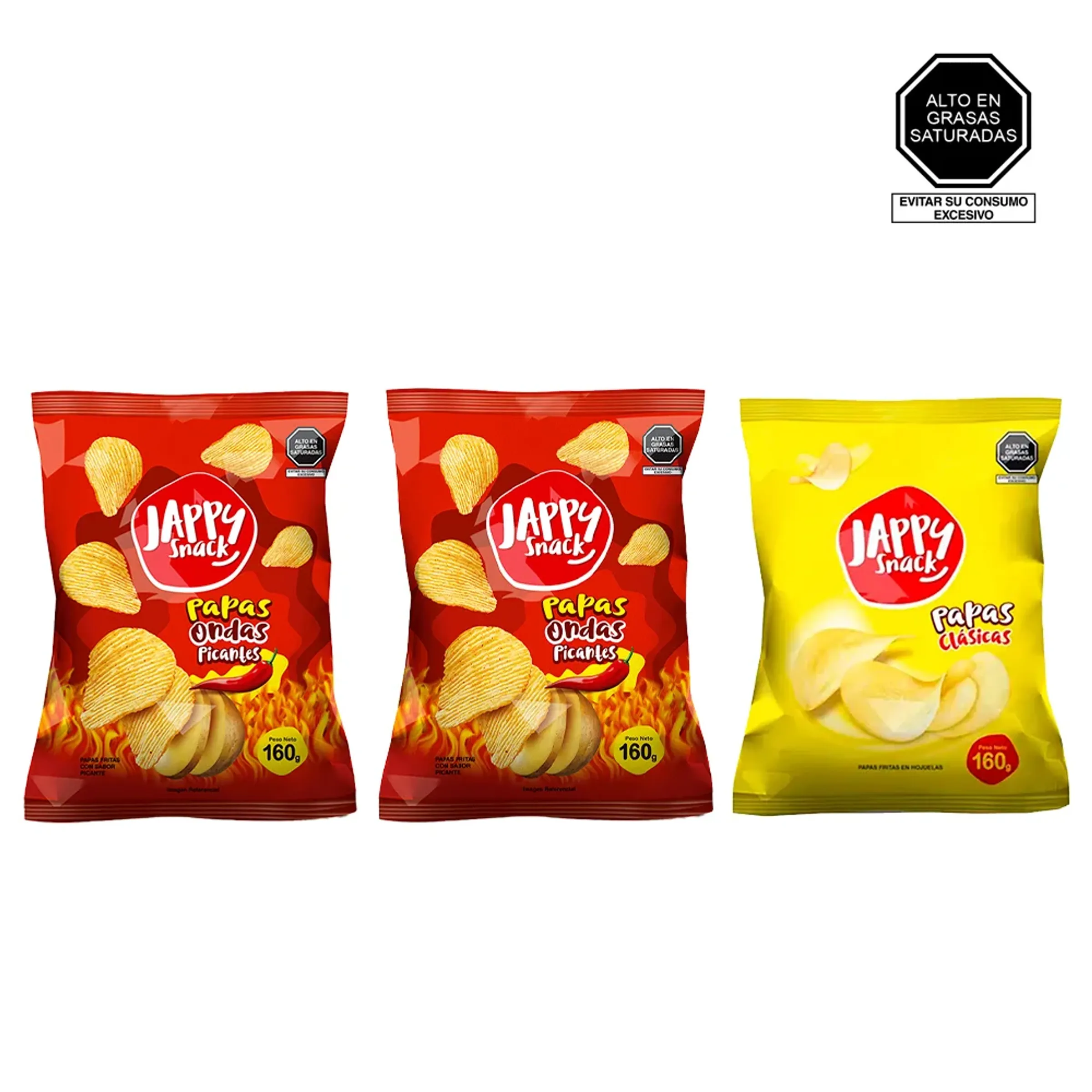 Pack (1 Papas Jappy Snack Clasicas x 160 Gr + 2 Papas Jappy Snack Ondas ...