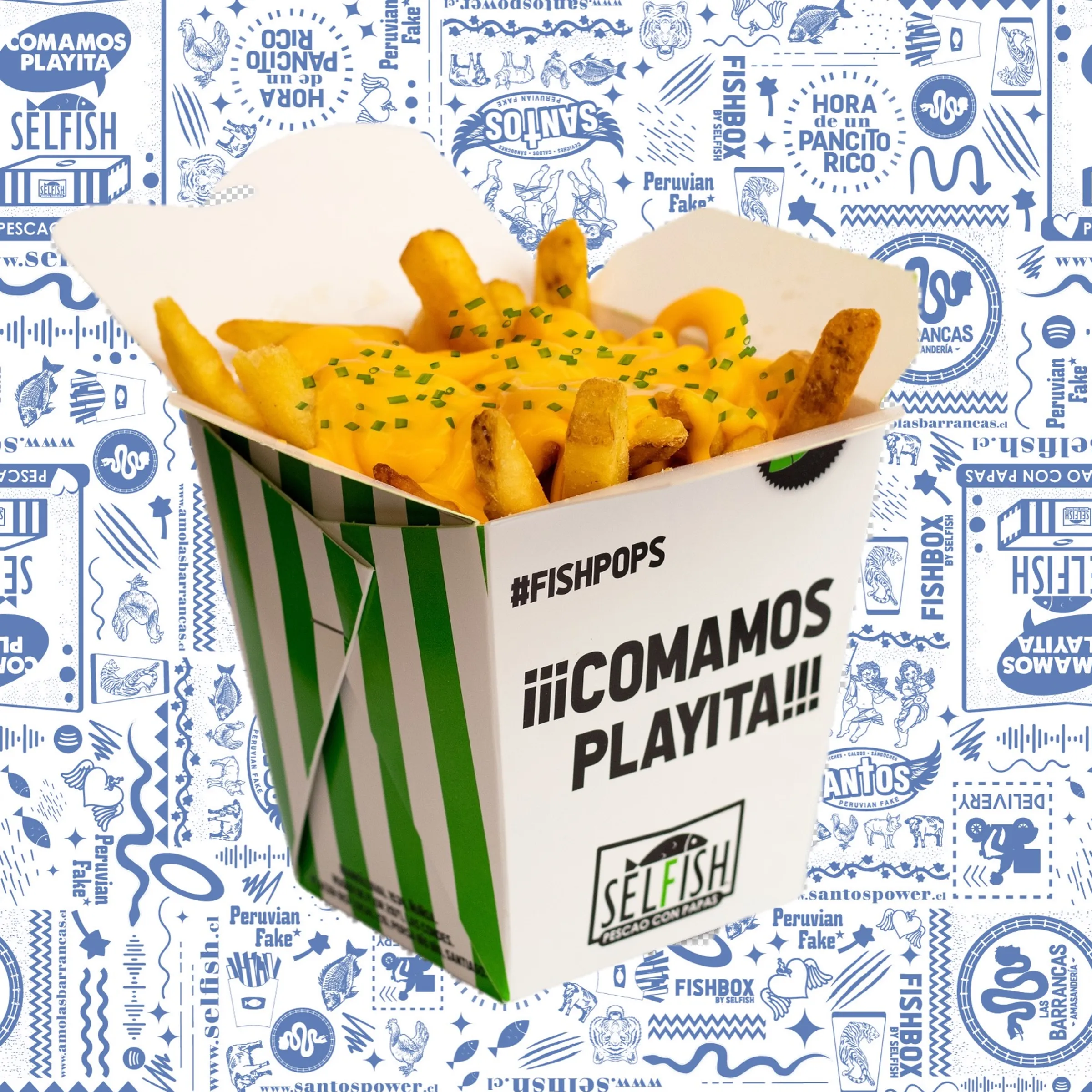 Box Papas Fritas Cheddar Ciboulette Grande - SELFISH | pescao con papas
