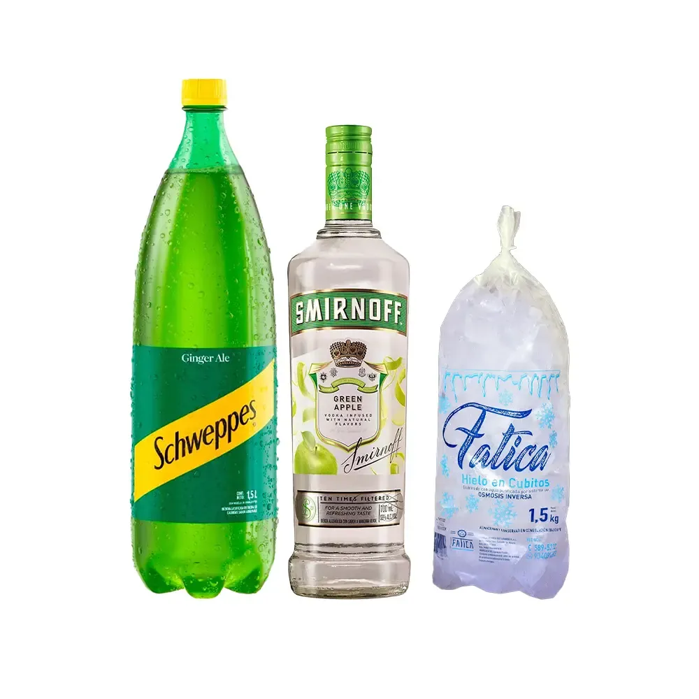Pack 1 Vodka Smirnoff Green Apple 700Ml + 1 Schweppes Ginger Ale 1.5Lt ...