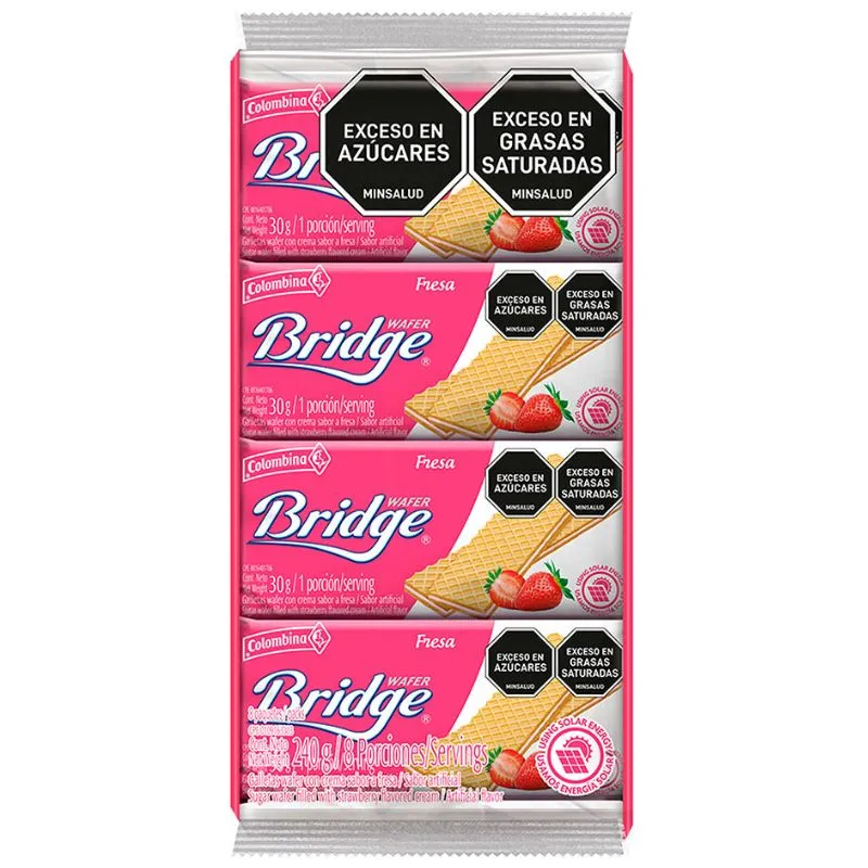 Galletas wafer bridge colombina fresa x 240 grs 8 paquetes ...