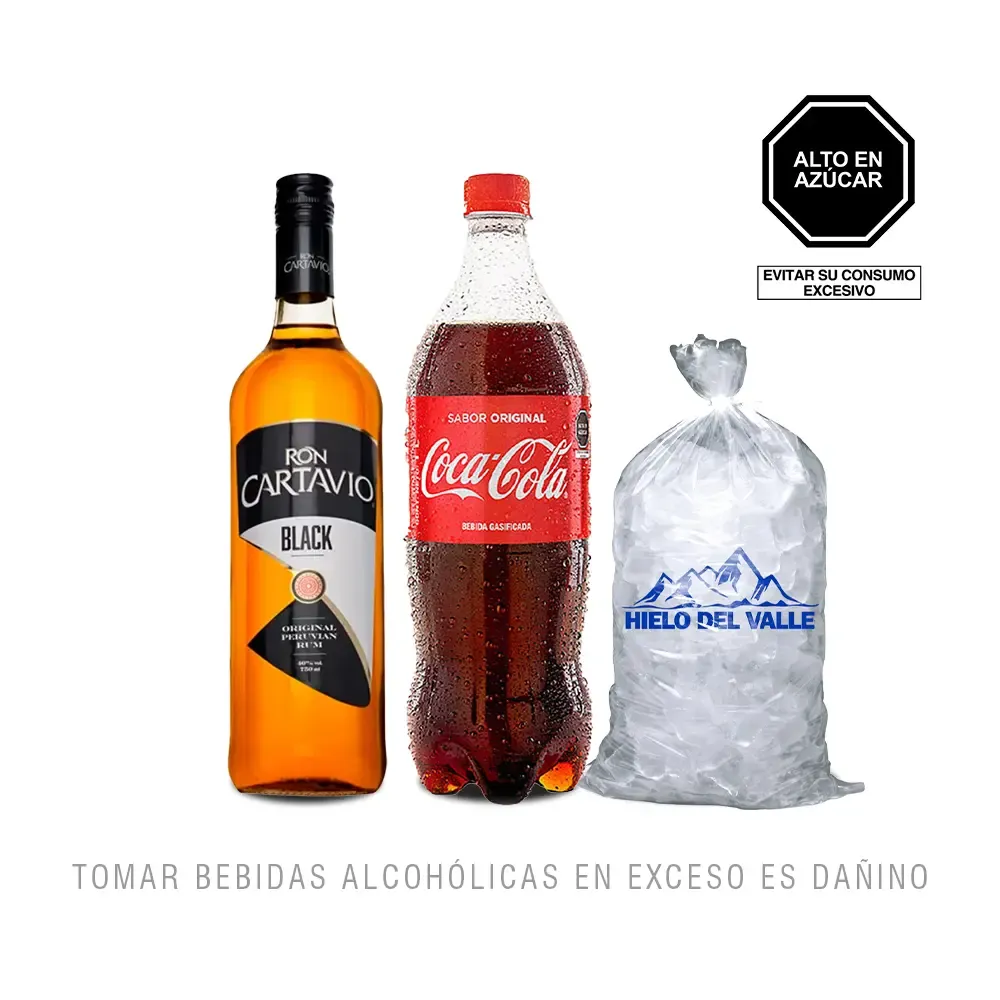 Pack 1 Ron Cartavio Black 750Ml + 1 Coca Cola 1Lt + 1 Hielo Del Valle 1 ...