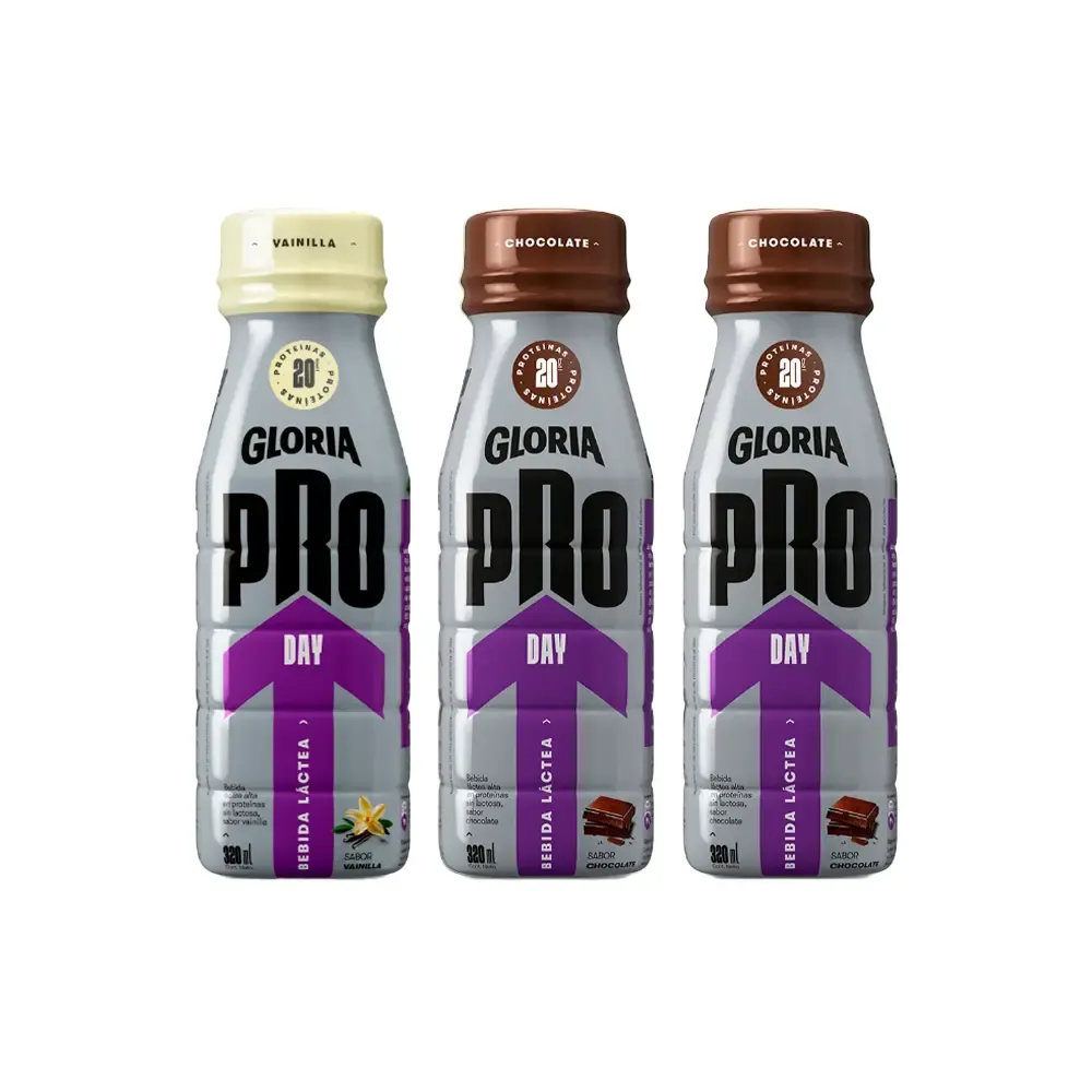 Pack (1 Bebida Láctea UHT Gloria Pro Day Vainilla + 2 Chocolate 320ml ...