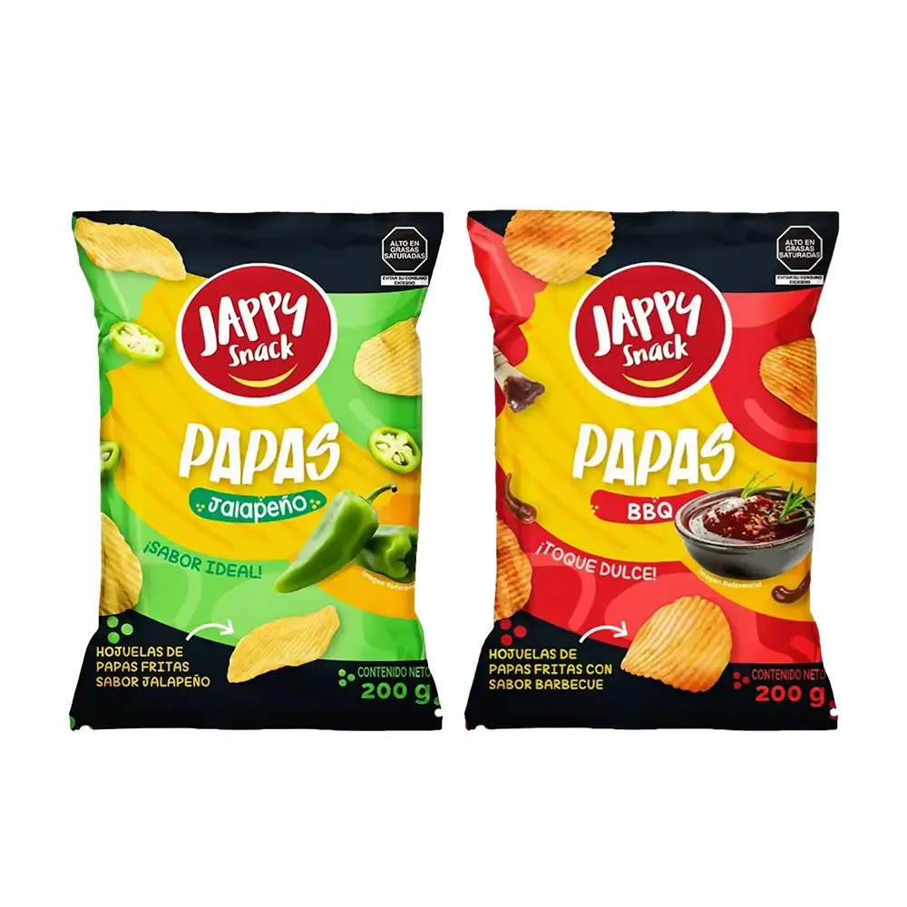 Pack (1 Papas Jappy Snacks Jalapeño 200 gr + 1 Papas Jappy Snacks BBQ ...