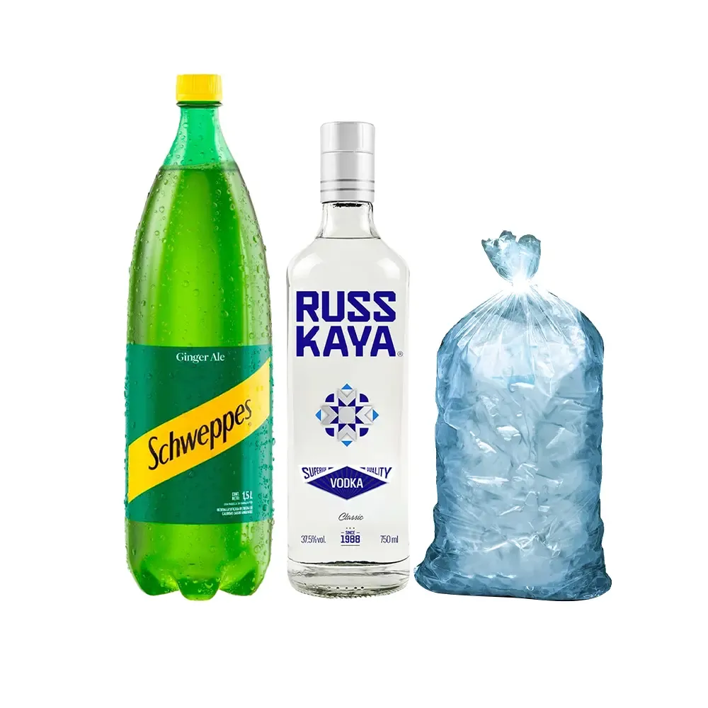 Pack 1 Vodka Russkaya + 1 Schweppes Ginger Ale 1.5Lt + 1 Hielo Super ...