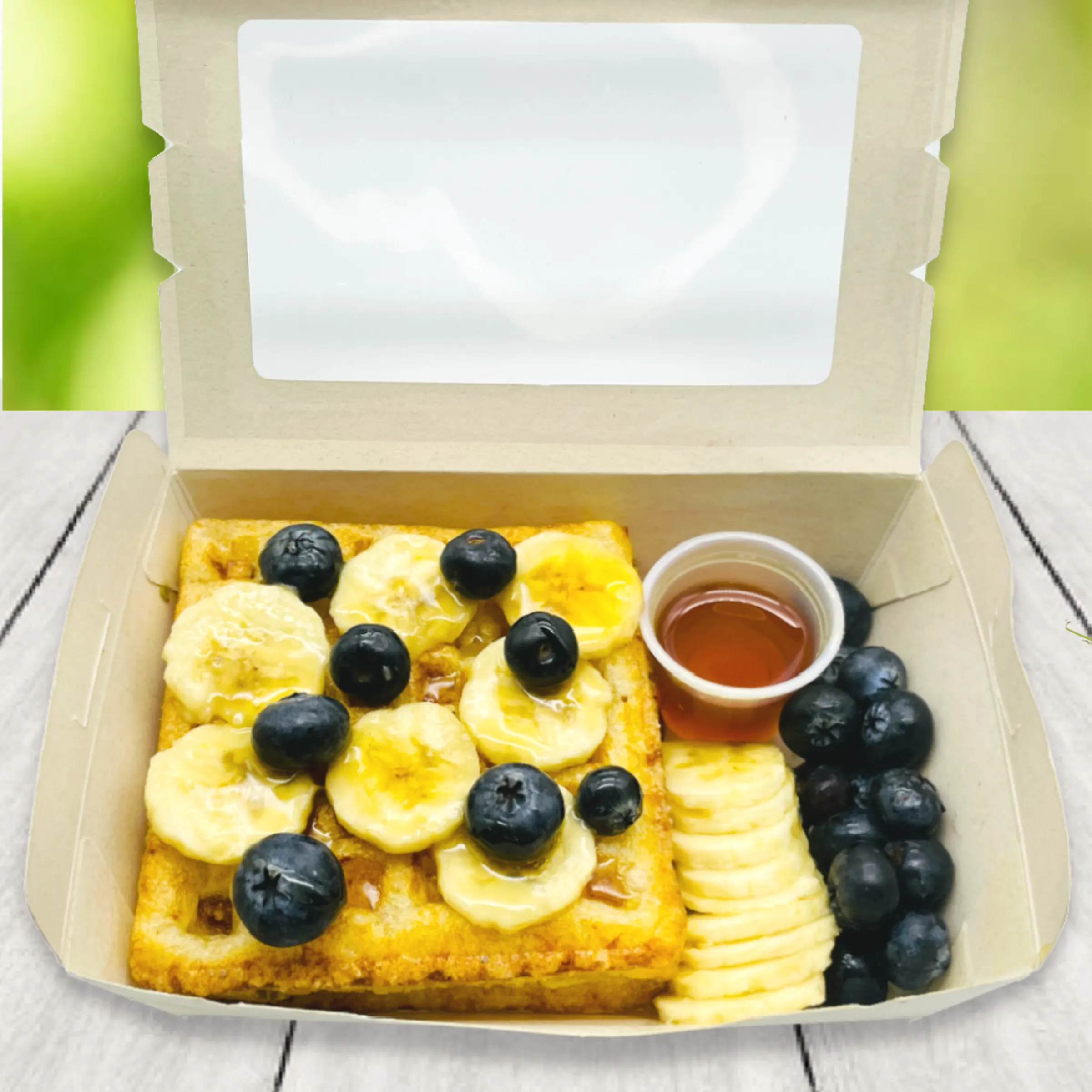 Arándanos y Miel Waffles de Yuca Box - Poke Bowl | Restaurante hawaiano