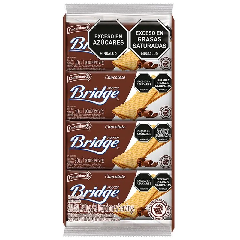 GALLETAS WAFER BRIDGE COLOMBINA CHOCOLATE X 240 GRS 8 PAQUETES ...