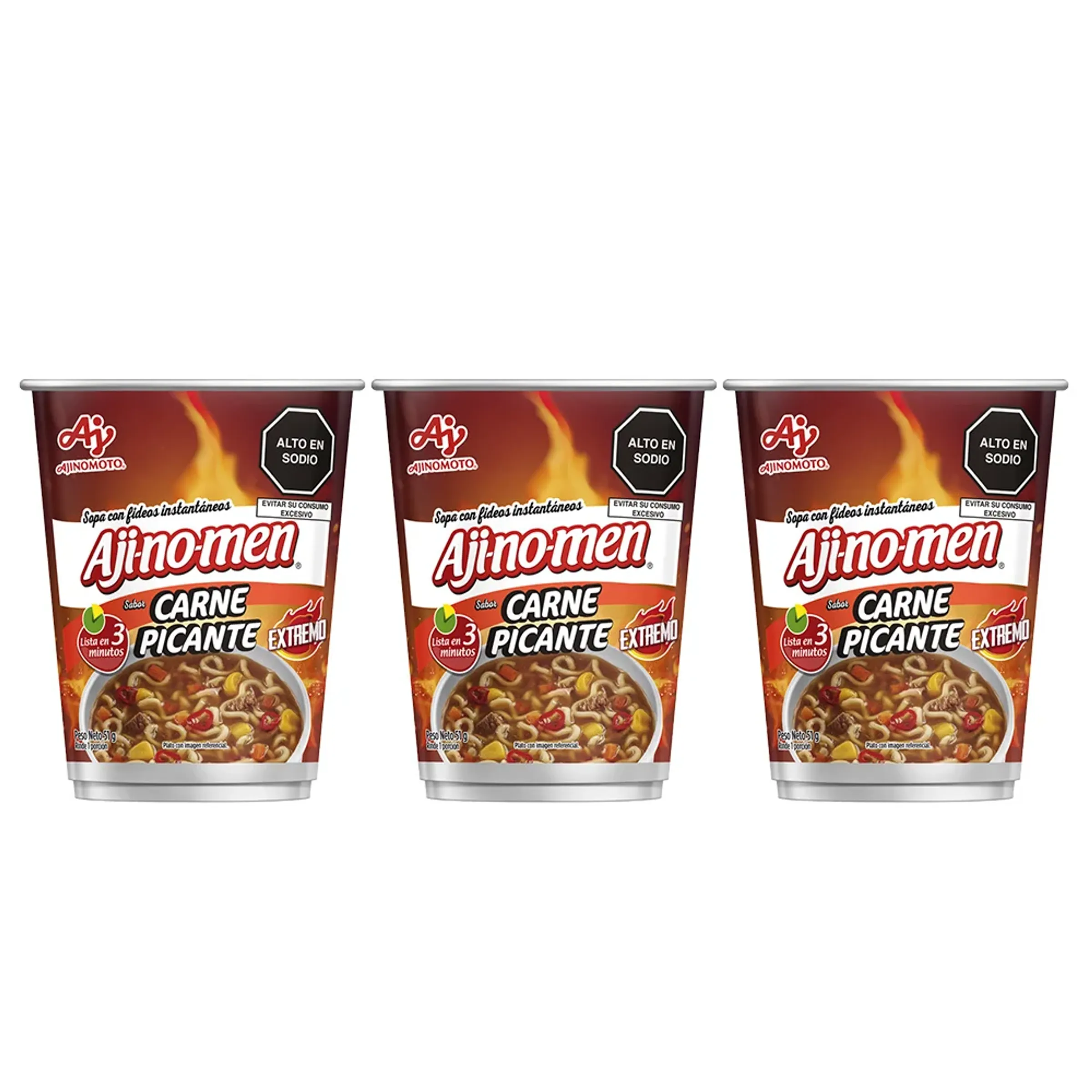 Pack (3 Sopa Ajinomen Sabor Carne Picante Vaso x 51 Gr) - Tambo | Cada vez más cerca