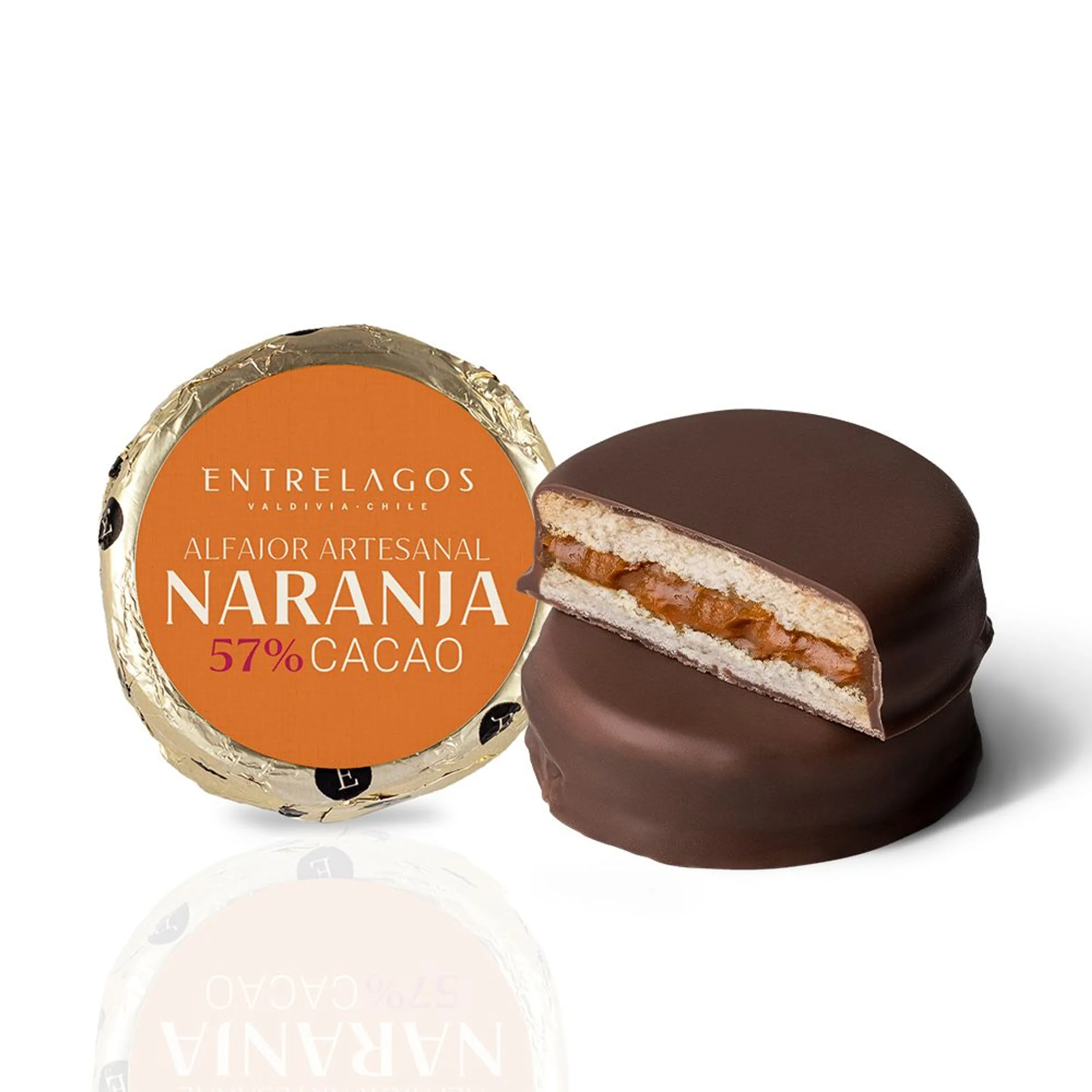443 - Alfajor naranja chocolate bitter 50 gr. - Chocolatería Entrelagos ...