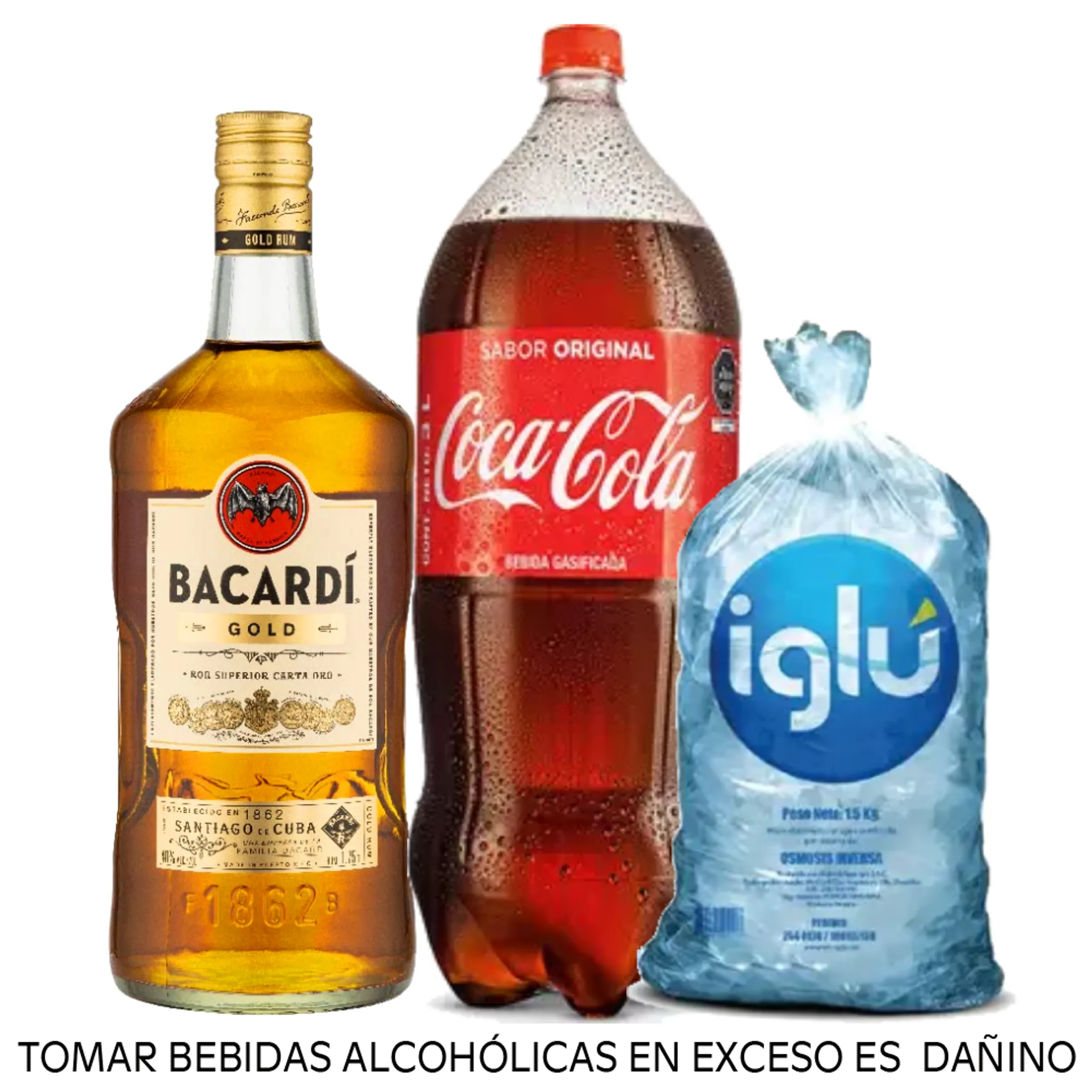 Pack (1 Coca Cola x 3 Lt + 1 Ron Bacardi Carta Oro Garrafa x 1.75 Lt ...