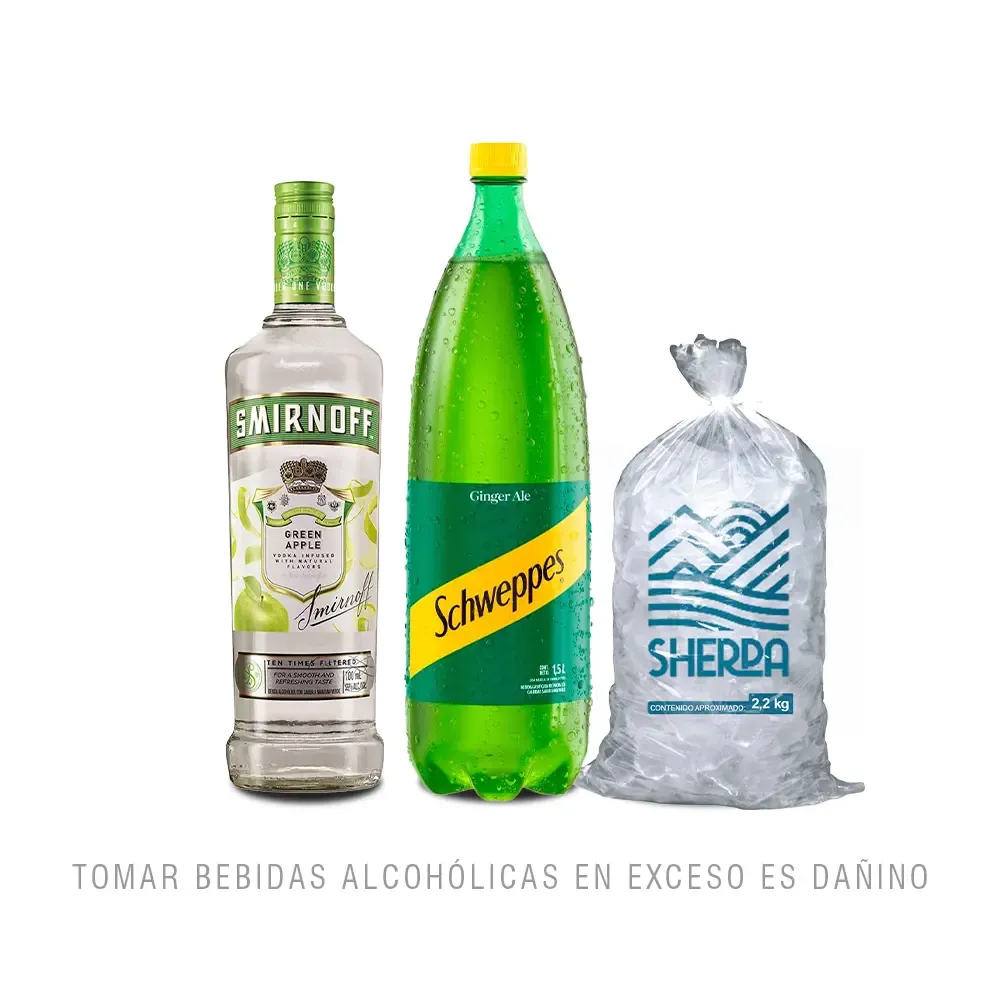 Pack 1 Vodka Smirnoff Green Apple 700Ml + 1 Schweppes Ginger Ale 1.5Lt ...