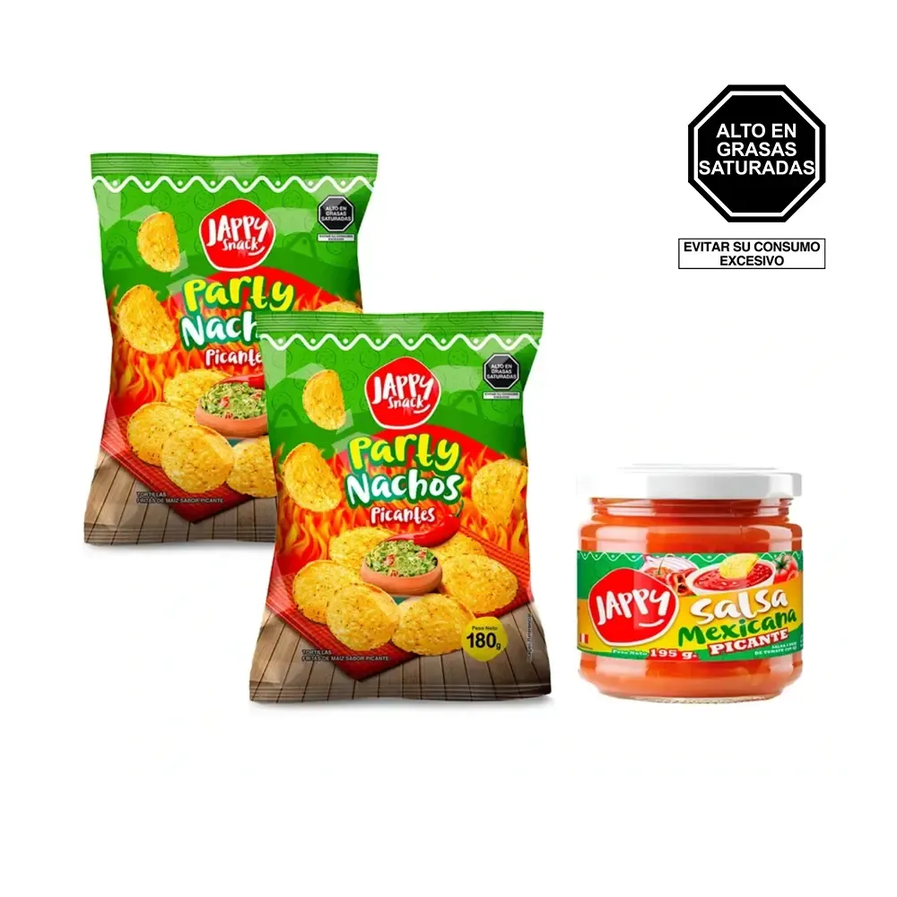 Pack (2 Nachos Jappy Snacks Picante 180 Gr + 1 Salsa Mexicana Picante ...