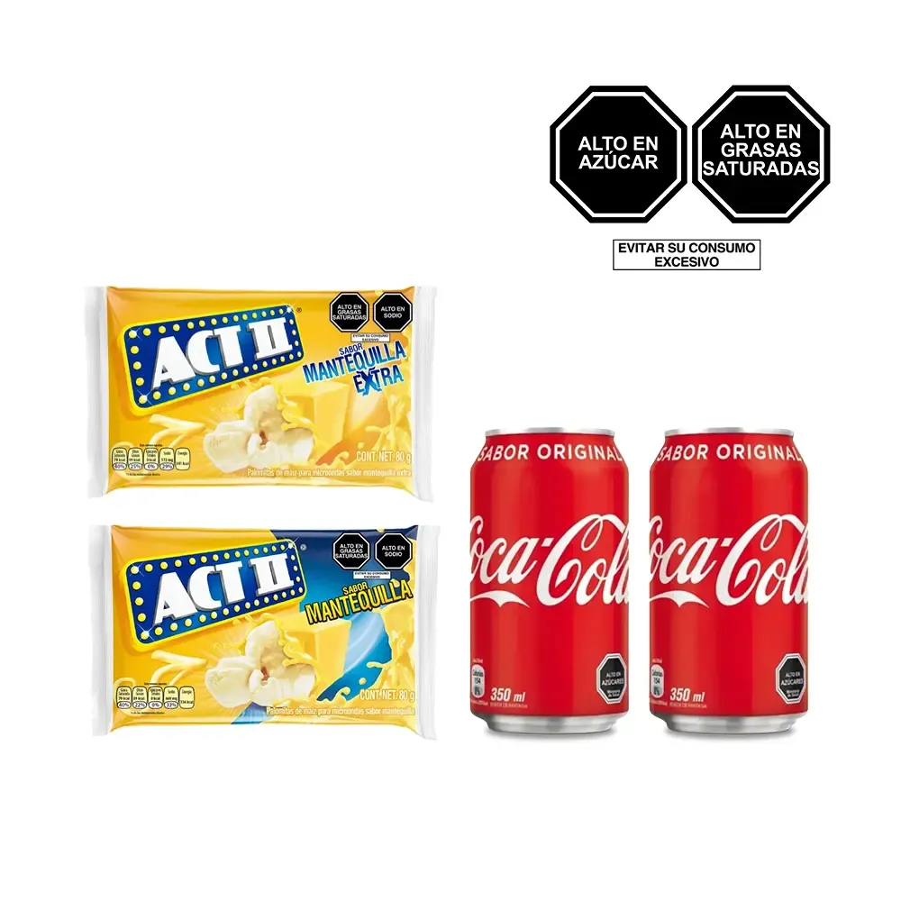 Pack (Pop Corn Act ll Extra Mantequilla X 80 Gr + Pop Corn Act ll Mantequilla X 80 Gr + 2 Coca ...
