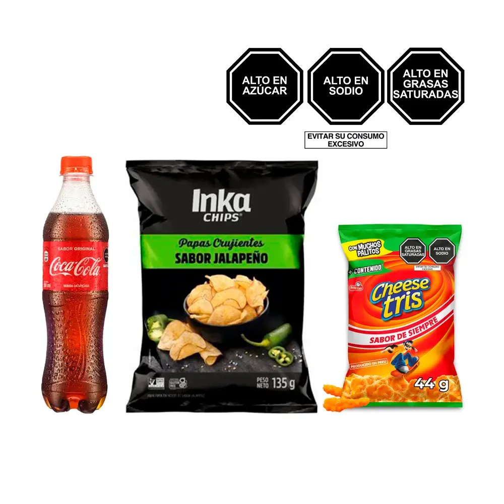 Pack (1 Gaseosa Coca Cola 500 ml + 1 Inka Chips Jalapeño x 135 Gr + 1 ...