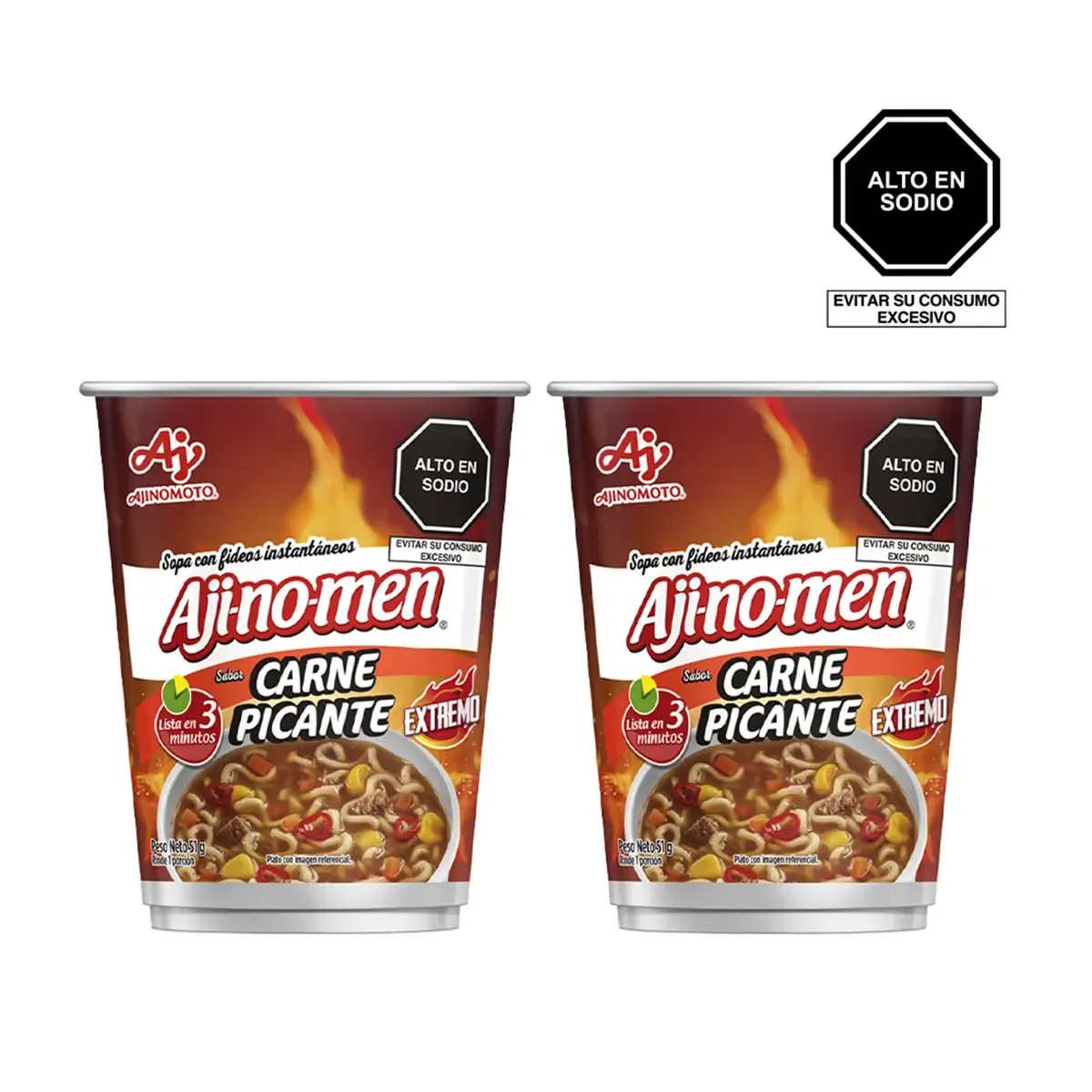 Pack 2 Sopa ajinomen sabor carne picante vaso 51 gr - Tambo | Cada vez ...