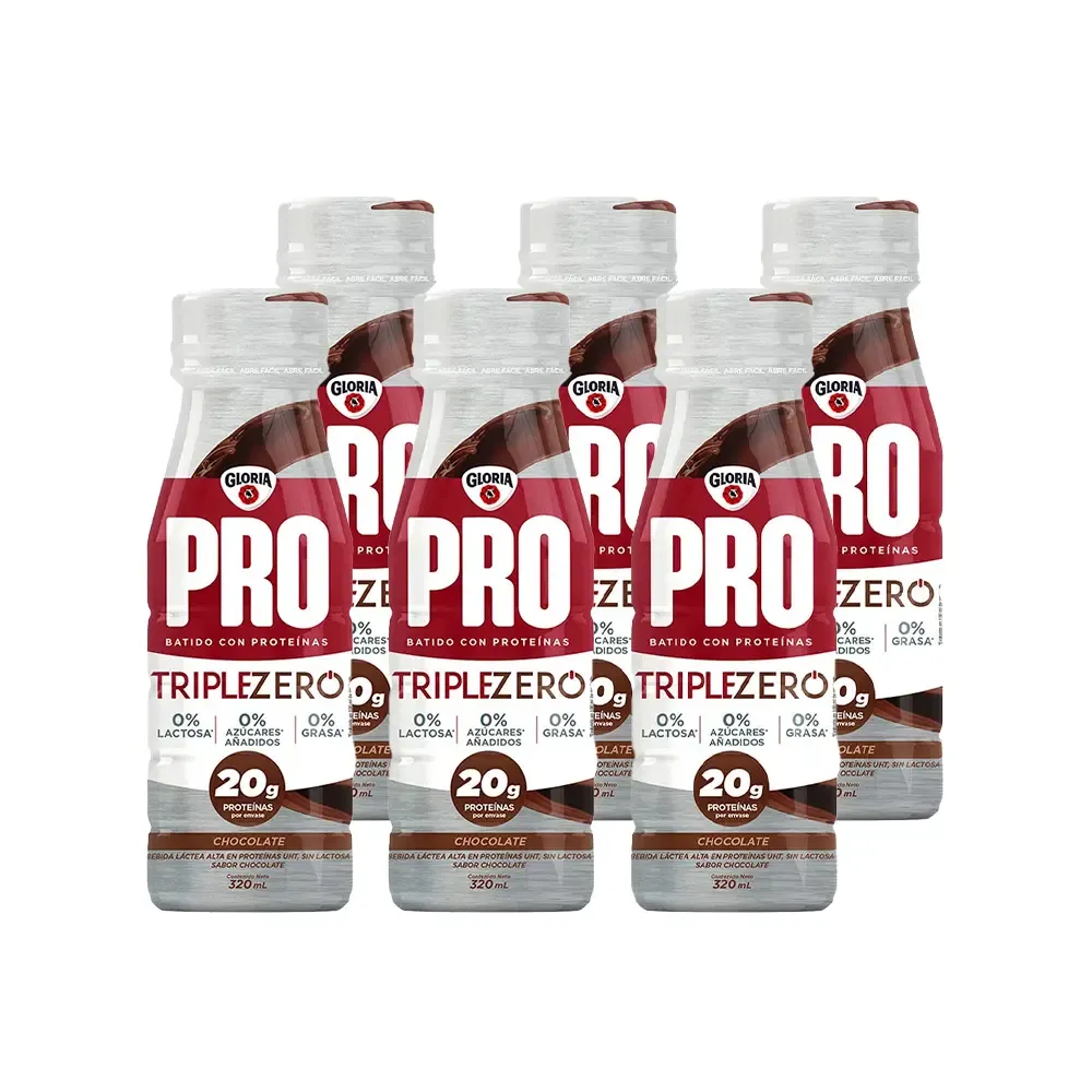 Pack (6 Bebida Láctea Uht Gloria Pro Triple Zero Chocolate 320 Ml ...