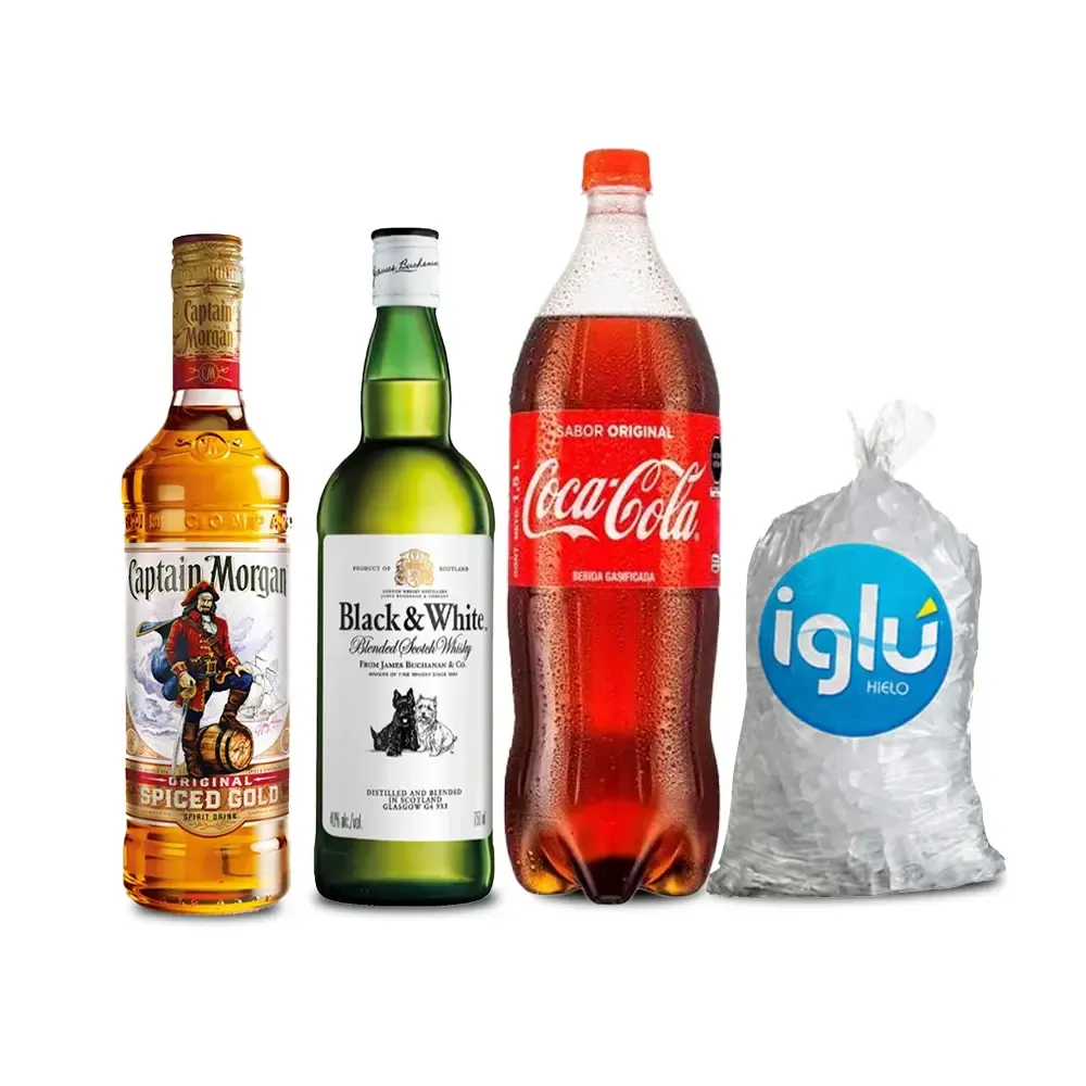 Pack (1 Ron Captain Morgan 0.7L + 1 Black & White 0.7L + 1 Coca Cola 1 ...